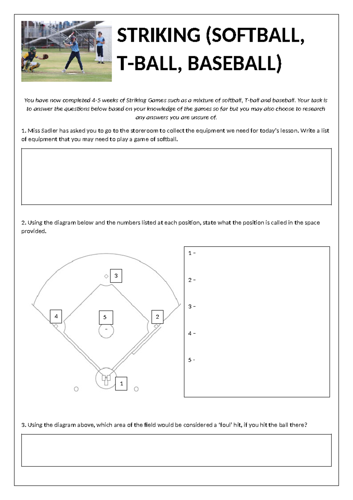 Striking Games: Softball & Baseball Overview - PE Notes - Studocu
