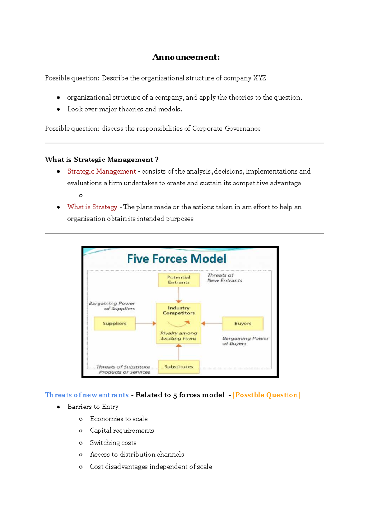 ADMS 101 Week 4 Lecture Notes: Org Structure & Strategic Management ...