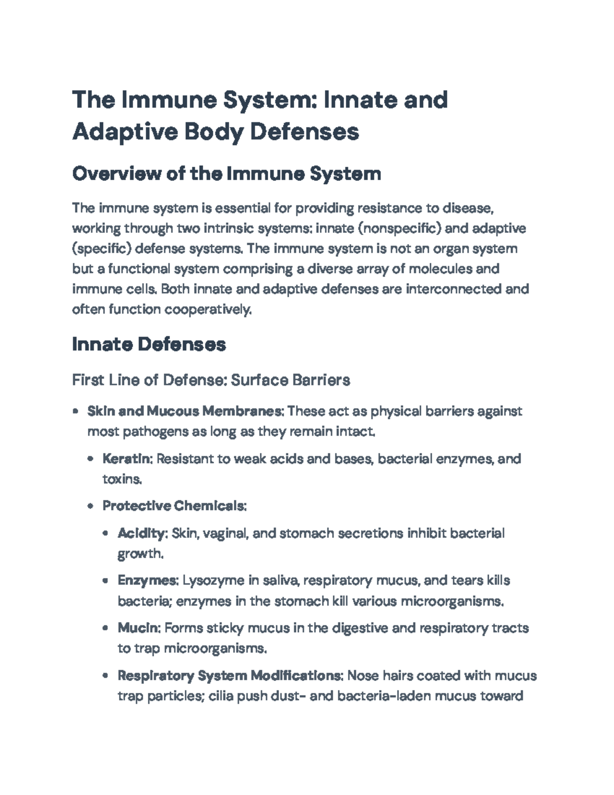 Immune System Overview: Insights on Innate & Adaptive Defenses - Studocu
