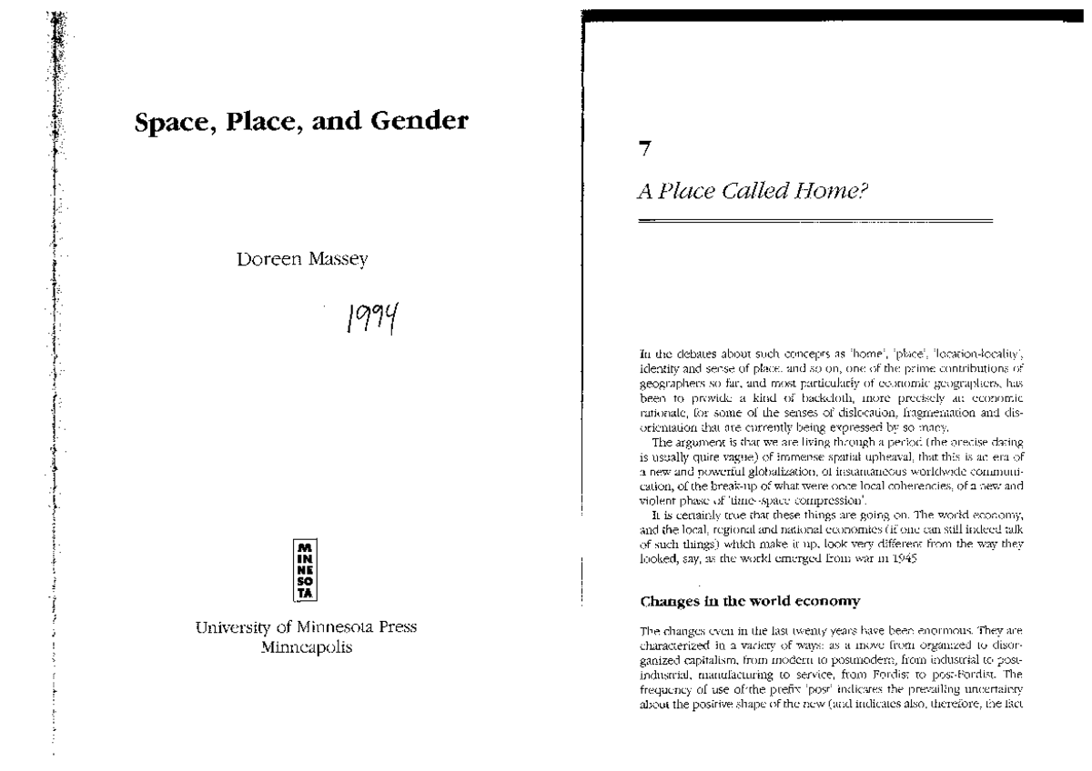 Massey 1994: Space, Place, and Gender - A Critical Analysis of Home ...