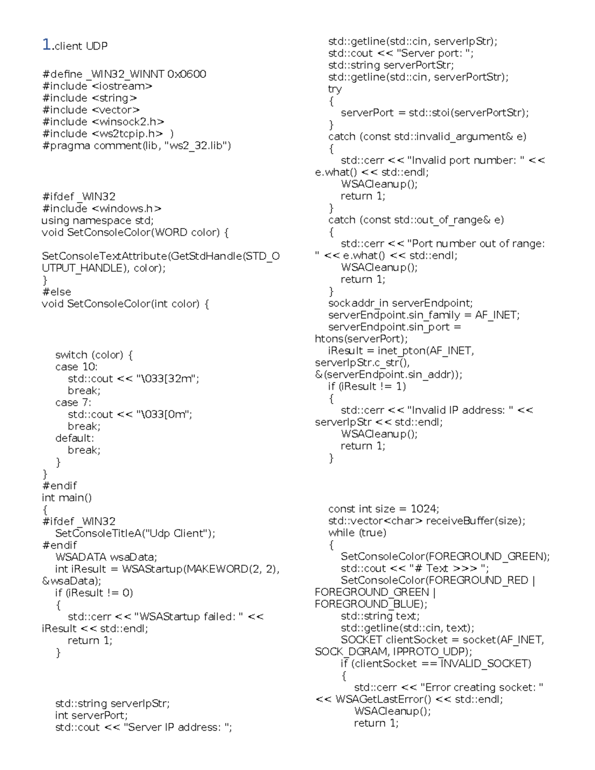 UDP Client-Server Programming Code (CS101) - Studocu