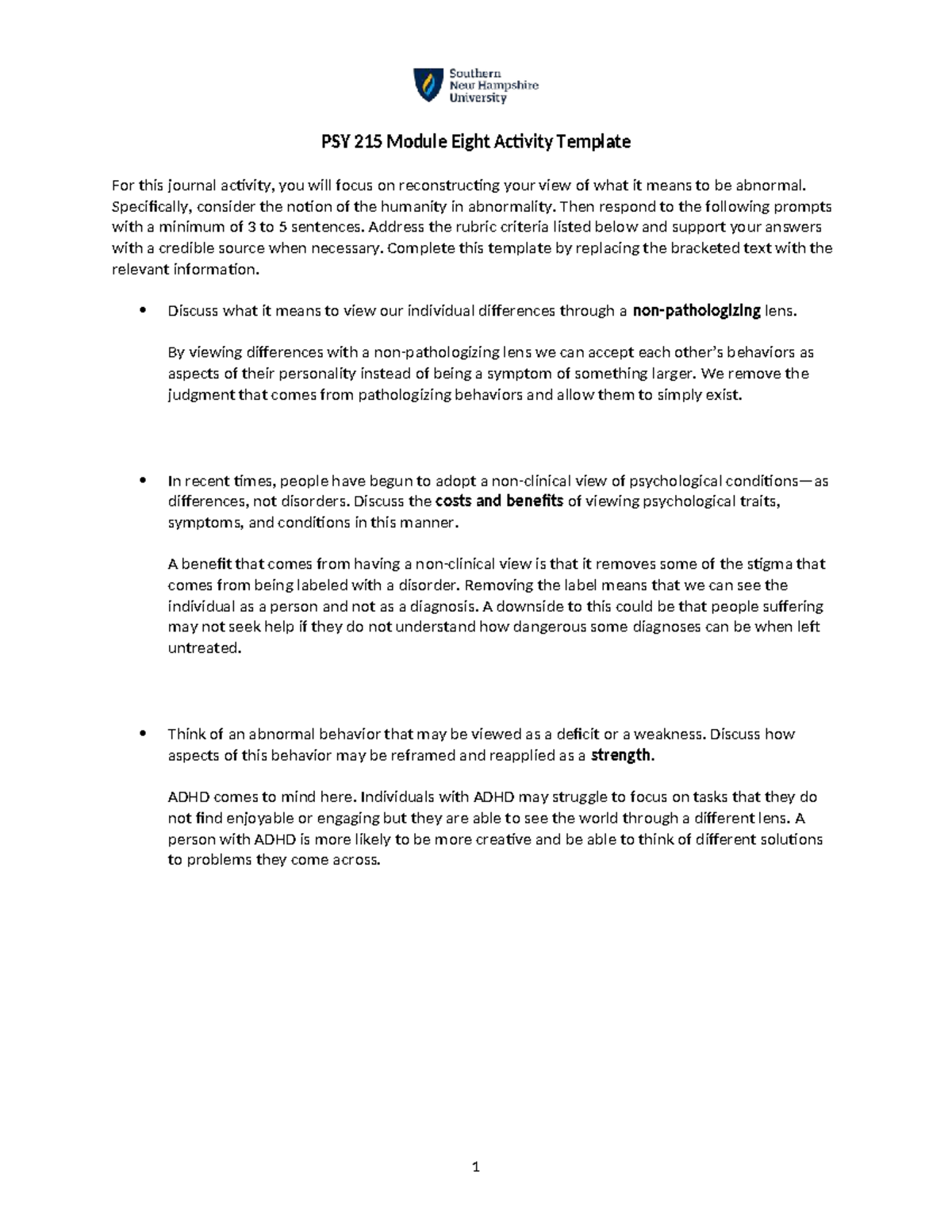 PSY 215 Module 8 Journal: Reconstructing Abnormality Perspectives - Studocu