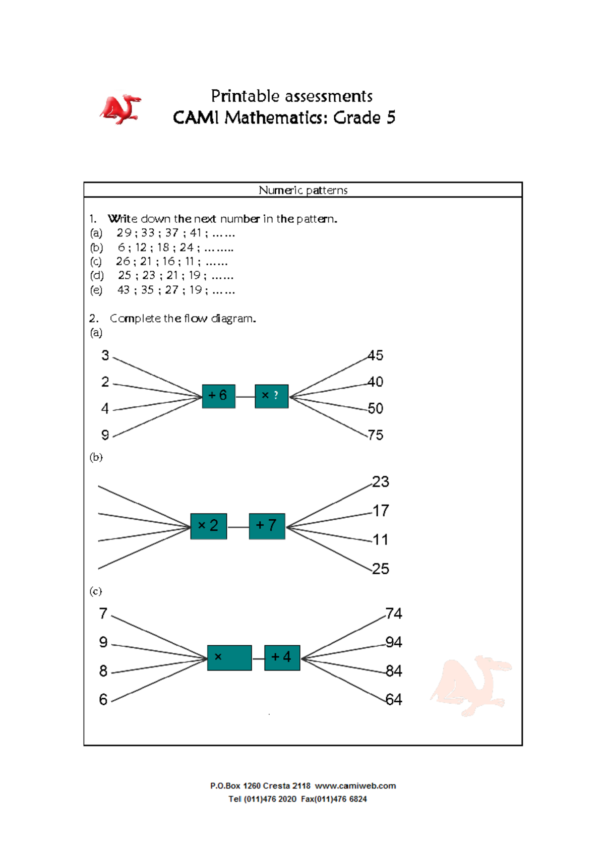 Grade 05 Numeric patterns - Printable assessmentsPrintable ...