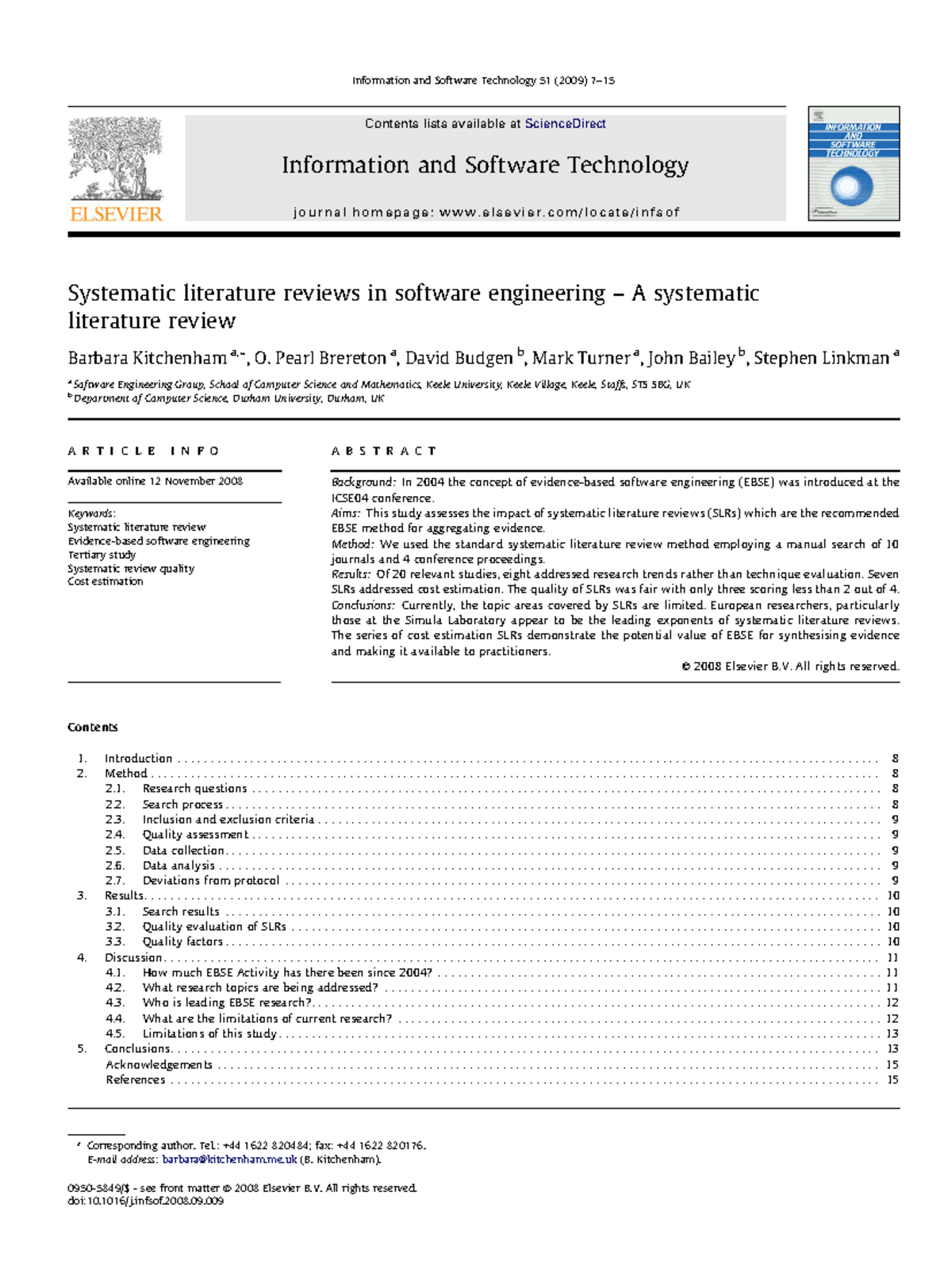 Systematic Literature Reviews in Software Engineering: An Overview (IST ...