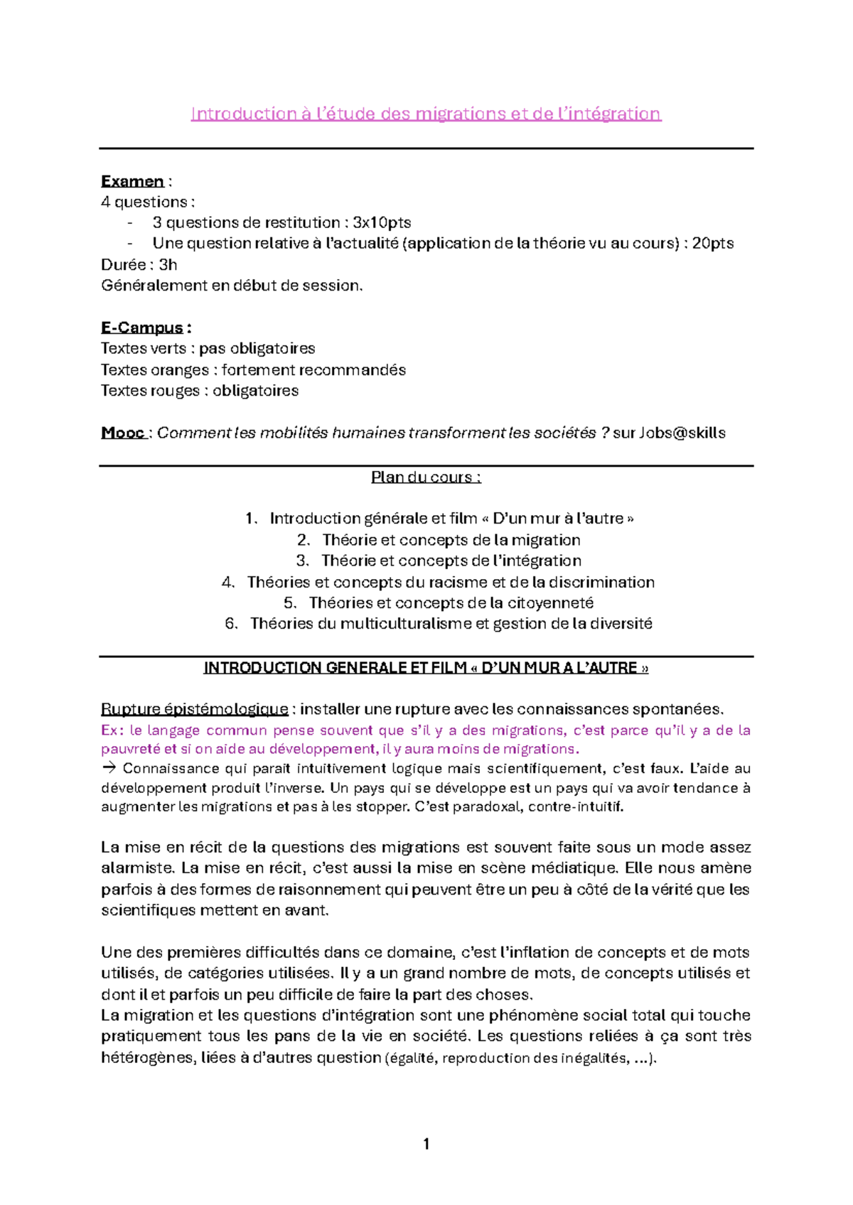 Prise de notes migration - Introduction à l’étude des migrations et de ...