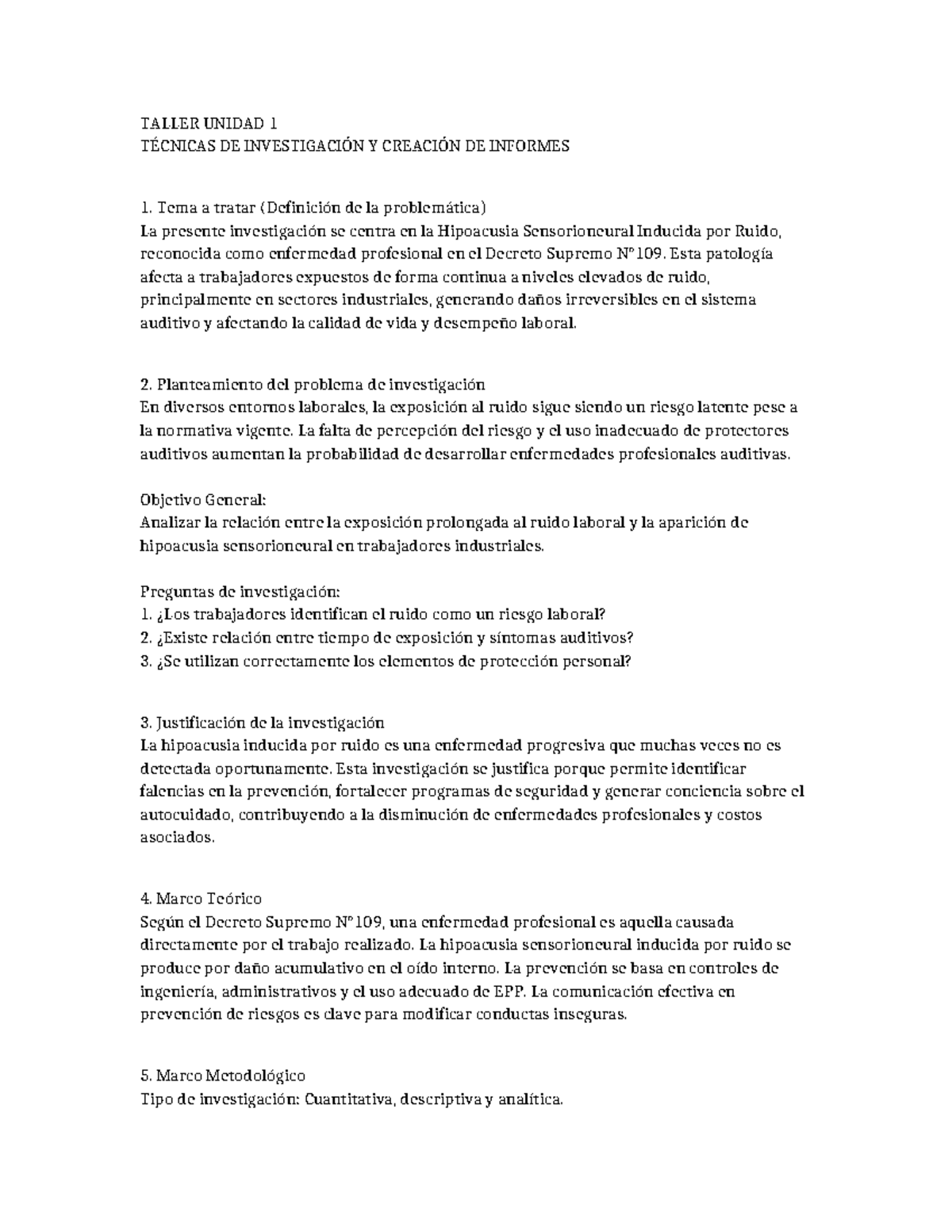 TALLER UNIDAD 1: HIPOACUSIA SENSORIONAURAL Y RUIDO LABORAL - Studocu