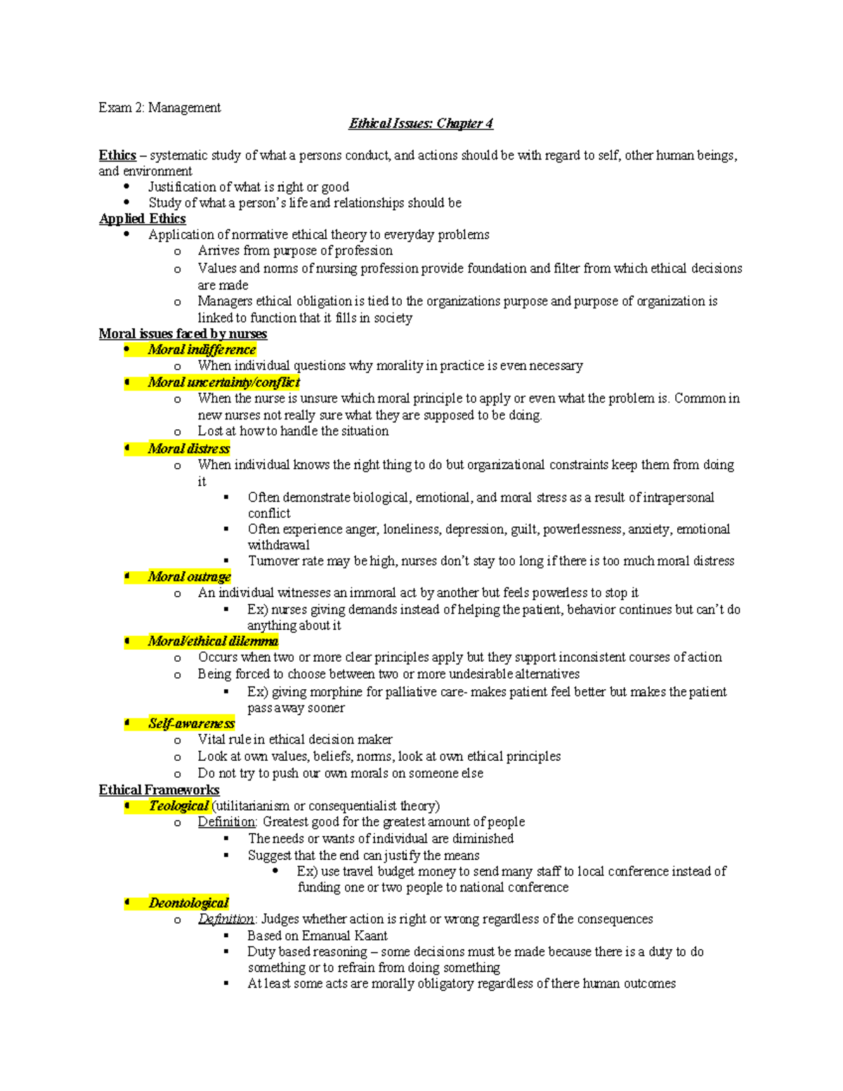 Exam 2: Management Ethical Issues - Chapter 4 & 5 Notes - Studocu
