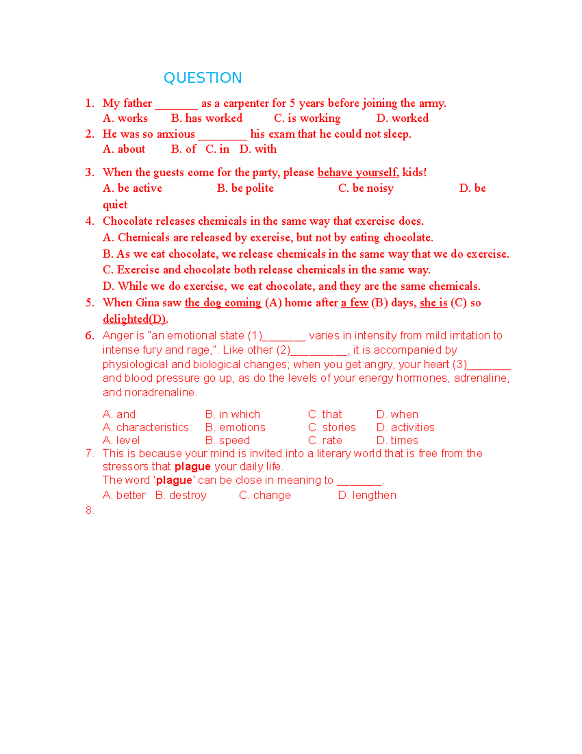 Question Set - English Language Practice Test - Studocu