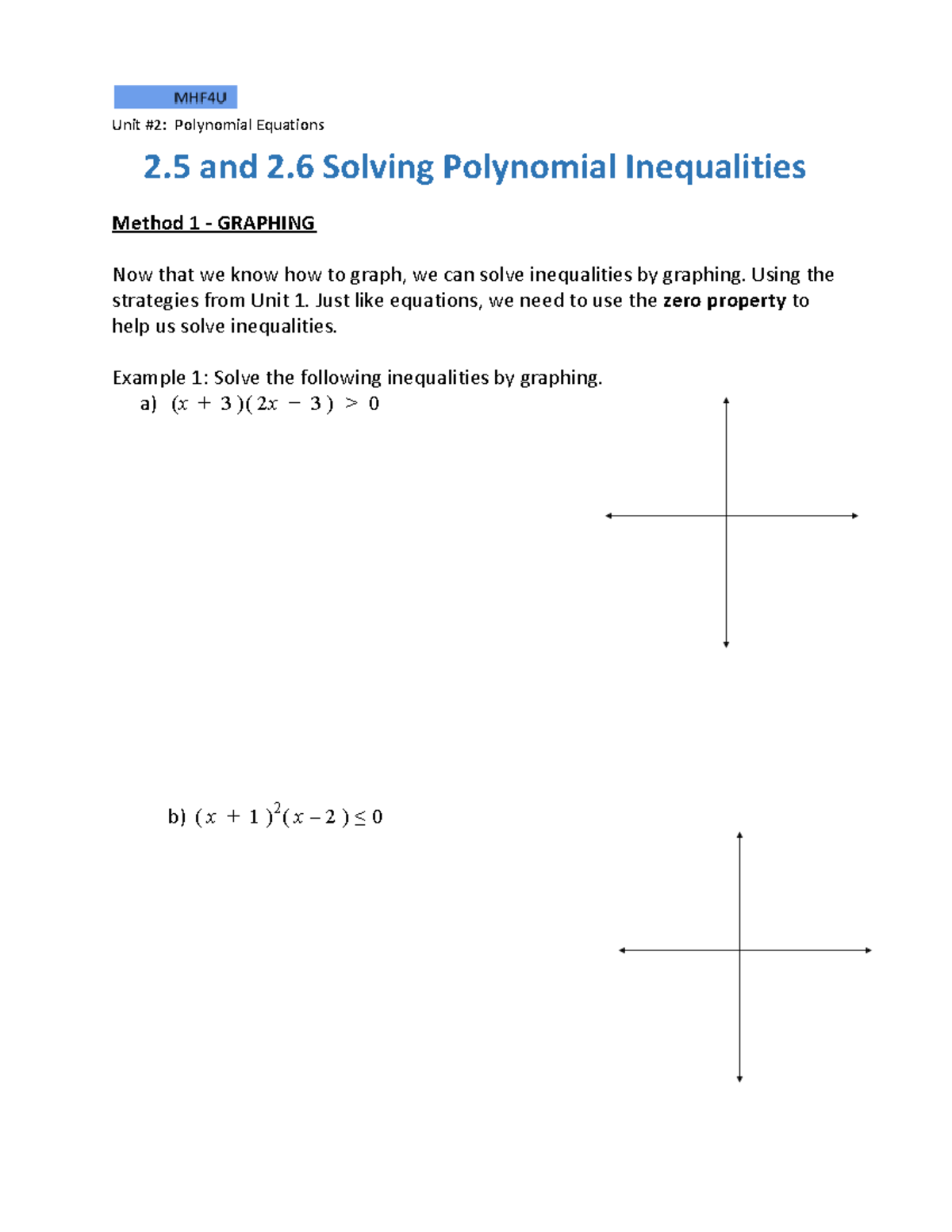 Unit Polynomial Equations 2.5 & 2.6: Solving Inequalities Graphically ...