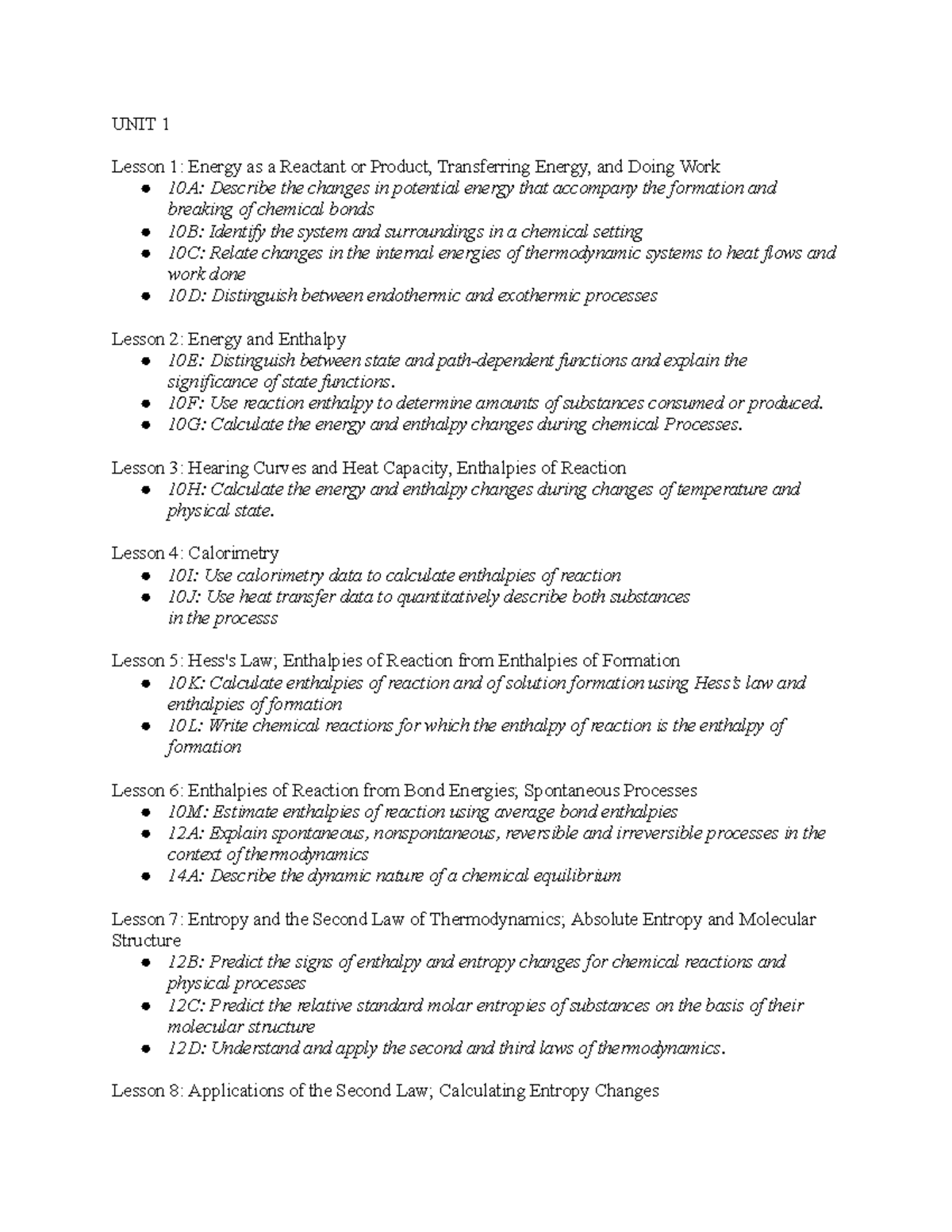 Finals - all learning objectives - UNIT 1 Lesson 1: Energy as a ...