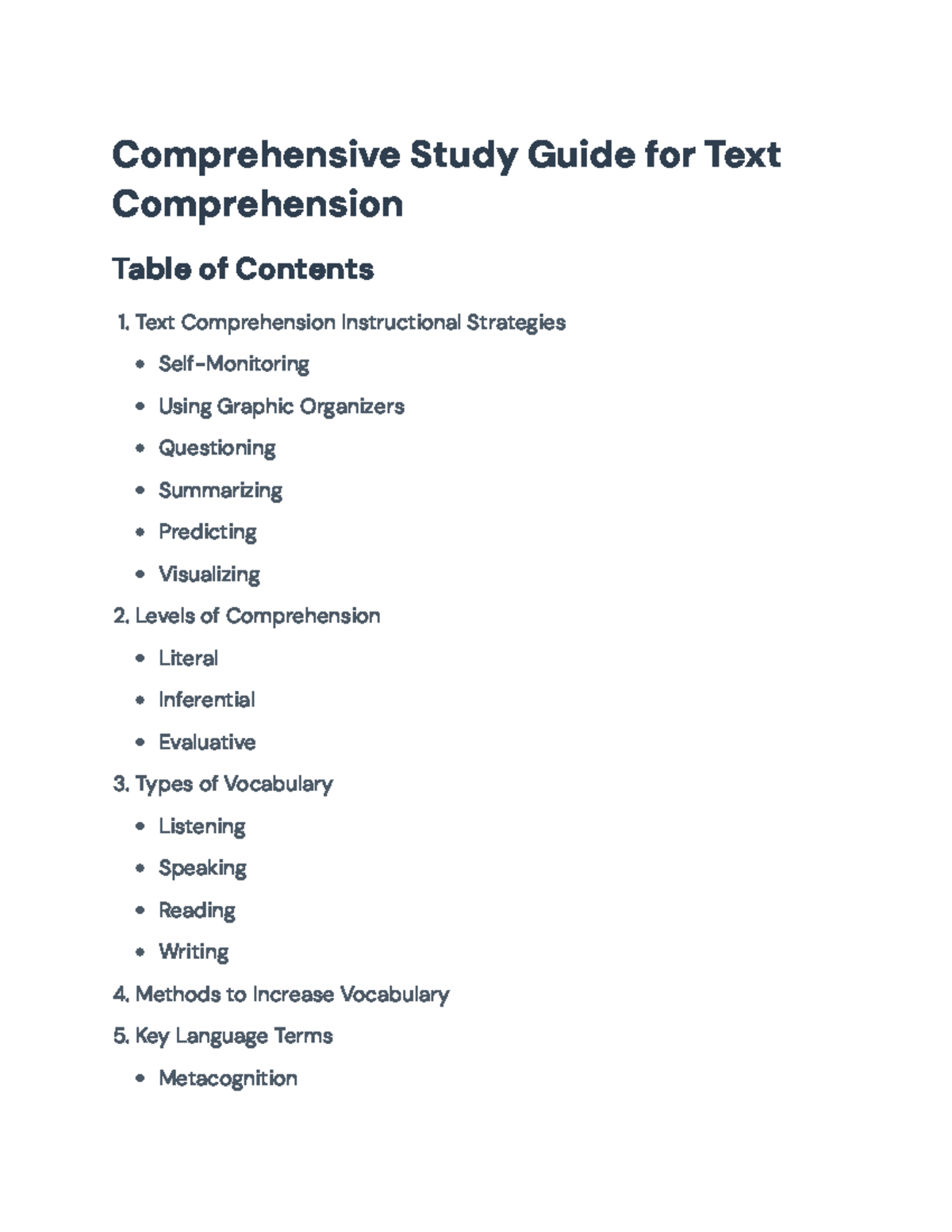 Comprehensive Study Guide: Text Comprehension & Vocabulary Strategies ...
