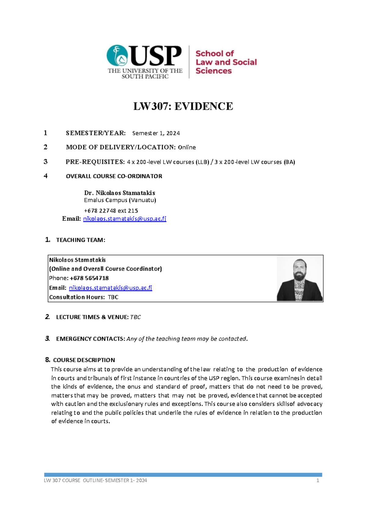 LW 307 Evidence Course Outline and Learning Outcomes 2024 - Studocu