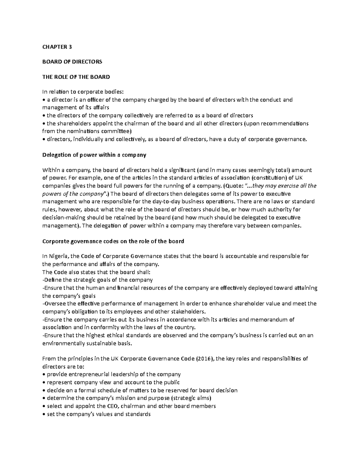 Board of Directors - Lecture Notes 2: Roles & Responsibilities - Studocu