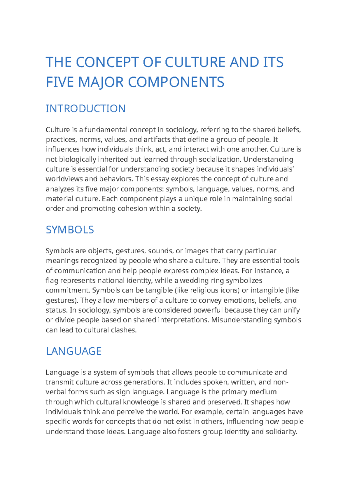 CULTURE 101: Exploring the Five Major Components of Culture - Studocu