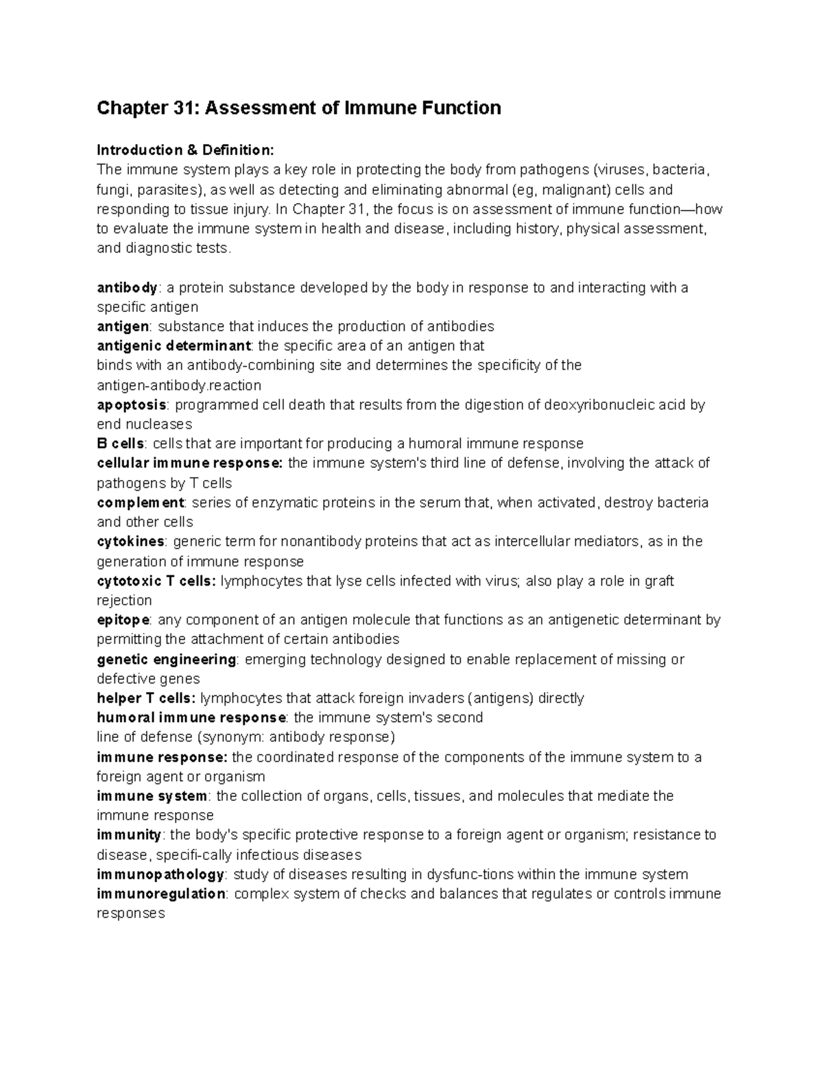 Immunology Chapter 31: Assessment of Immune Function Overview - Studocu