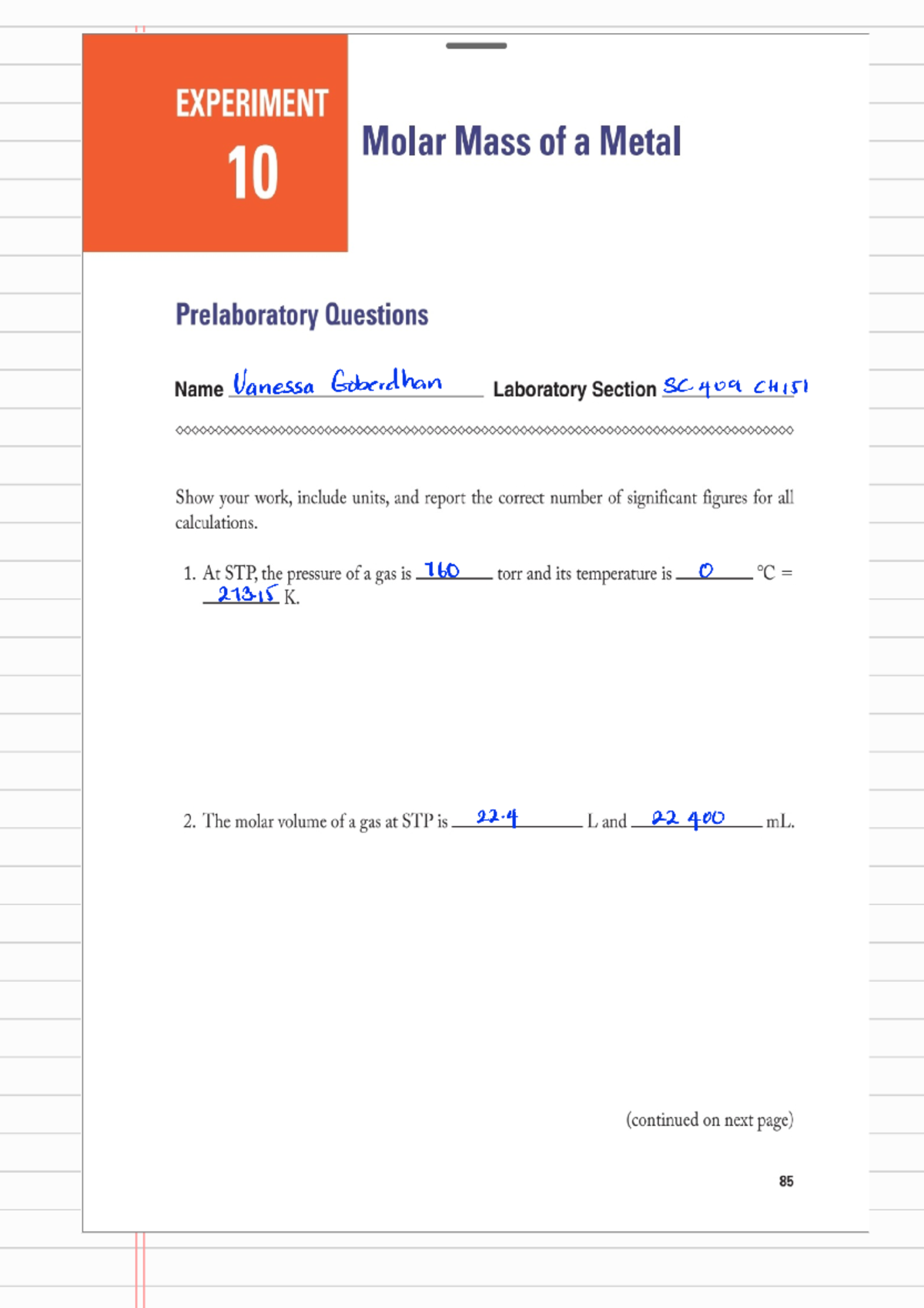 Lab 10 230510 183820879 - CH 151 - Studocu