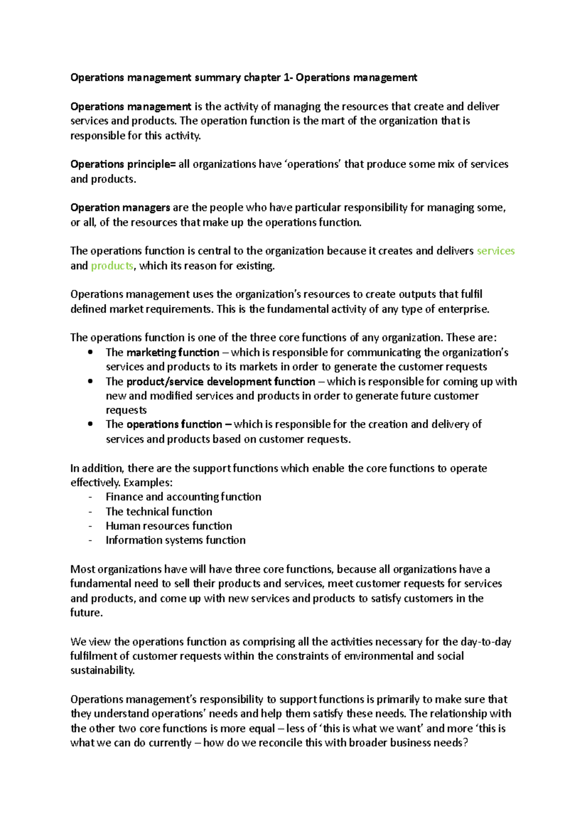 Operations Management Summary: Key Concepts from Chapter 1 - Studeersnel