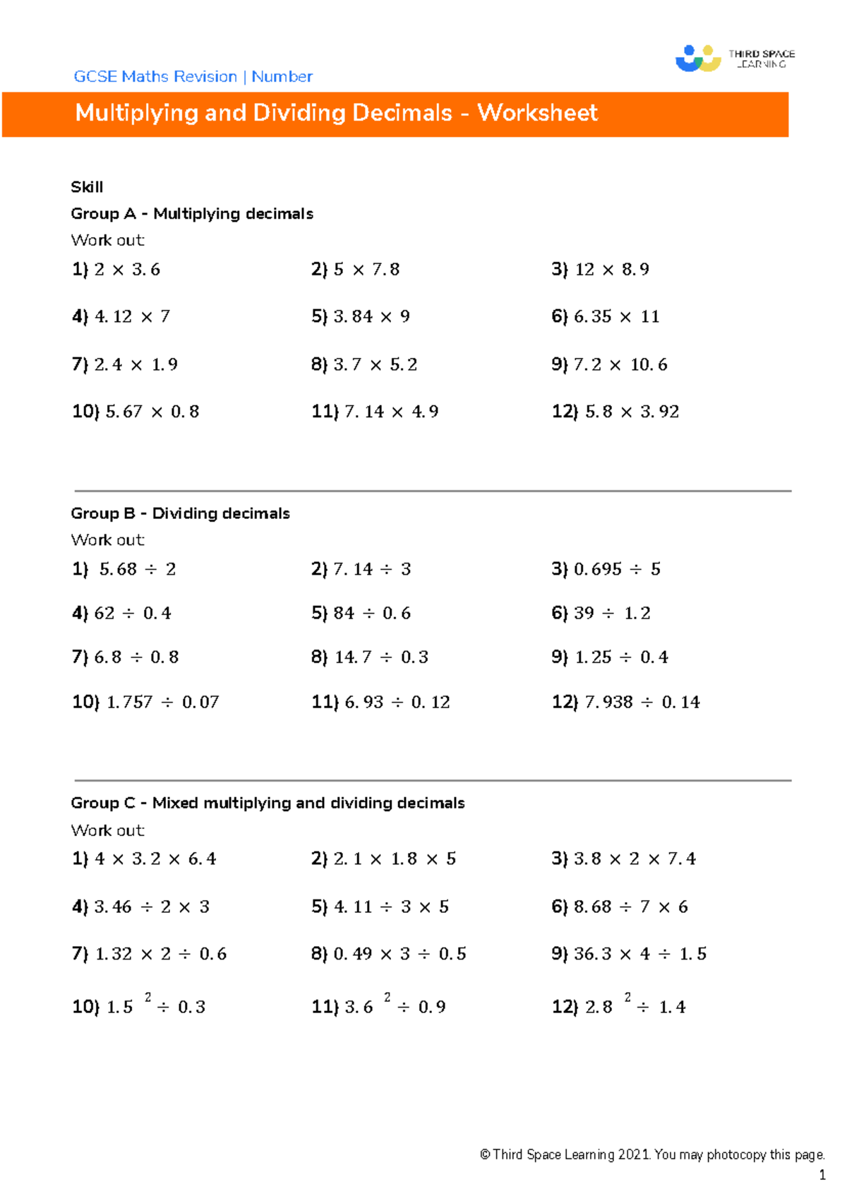 GCSE Maths Revision: Multiplying & Dividing Decimals Worksheet - Studocu