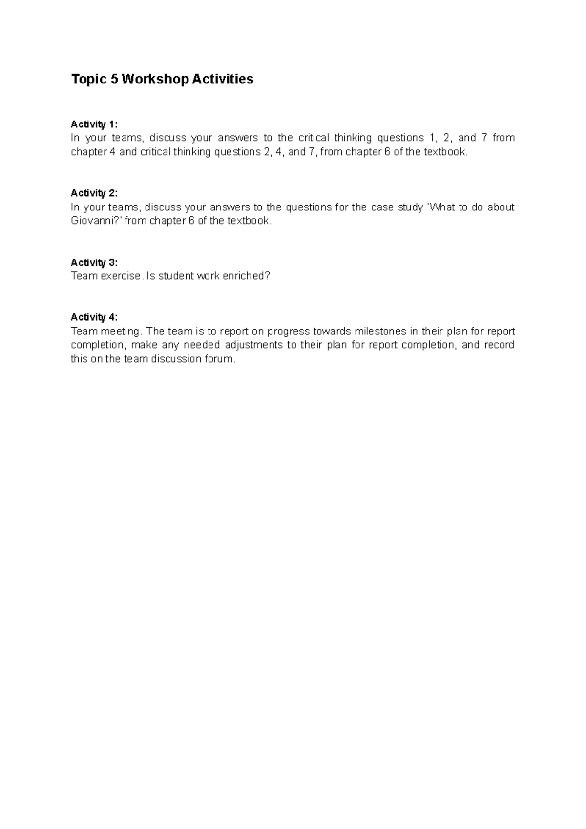 Topic 5 Workshop Activities - Topic 5 Workshop Activities Activity 1 ...