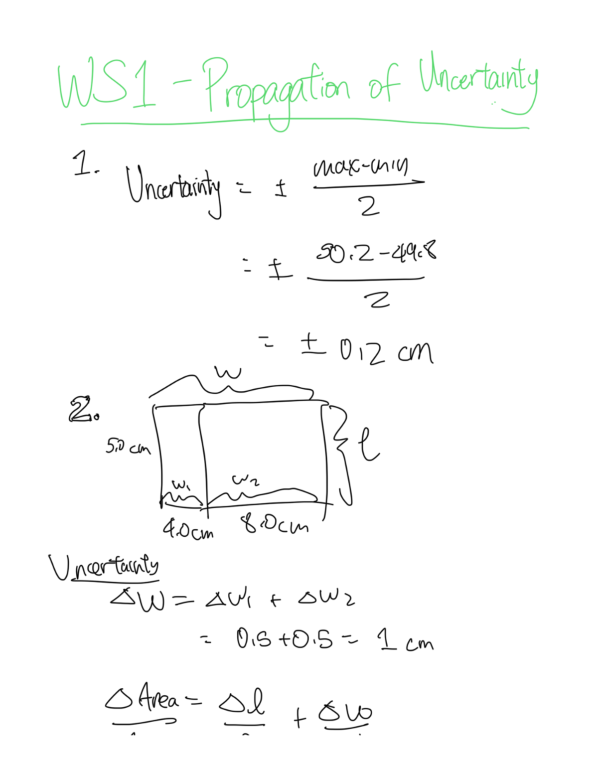 WS1: Propagation of Uncertainty - Detailed Calculations and Analysis ...
