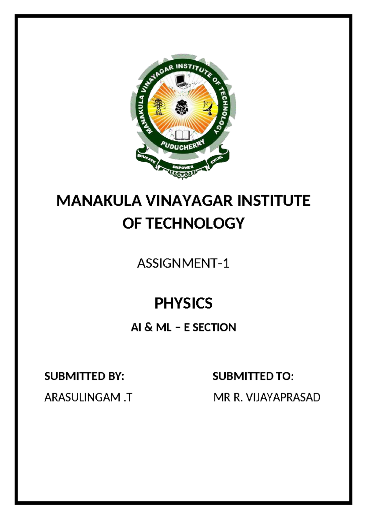 Front PAGE - bnm, - Computer networks - MANAKULA VINAYAGAR INSTITUTE OF ...