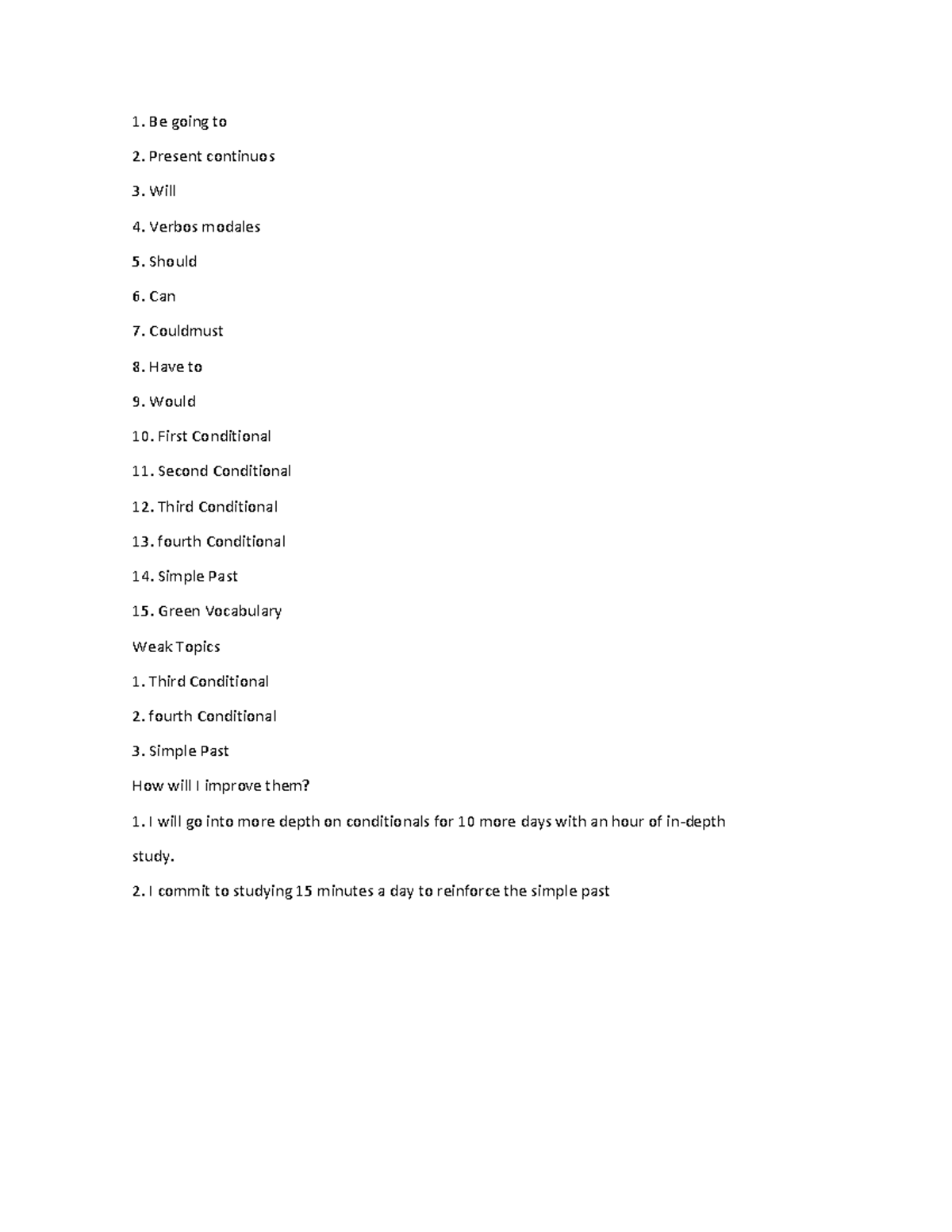 Conditionals and Verb Tenses Study Guide for GESTIÓN EFICIENTE DE LA ...