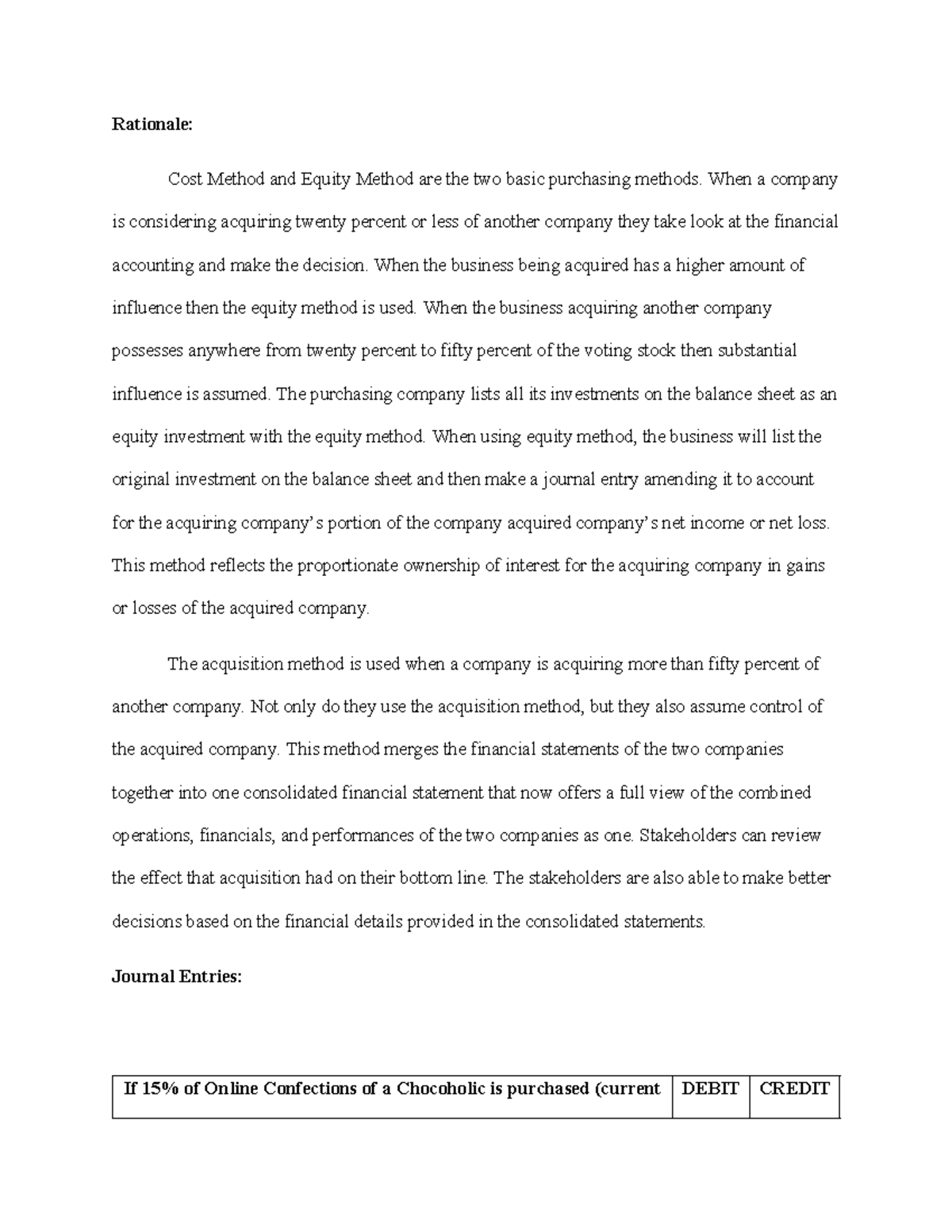 ACC 405 Module 3 Short Paper: Cost vs. Equity Method Analysis - Studocu