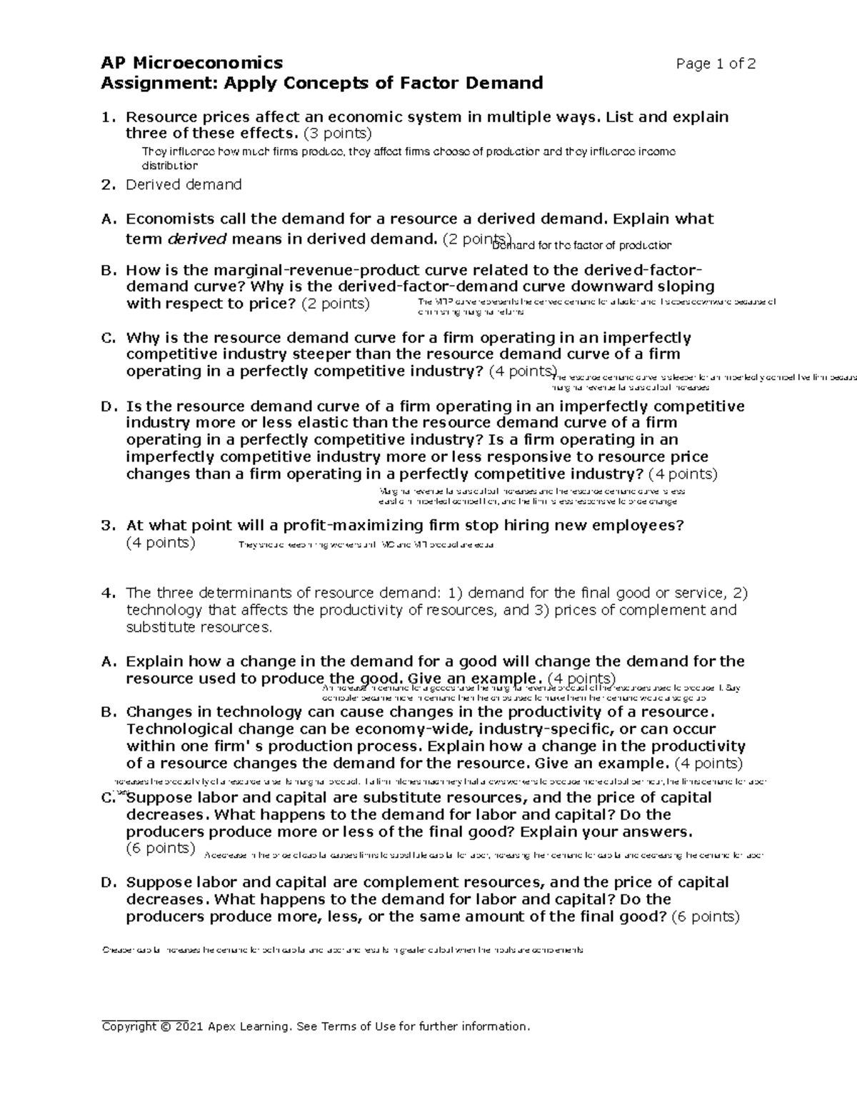 AP Microeconomics Assignment: Factor Demand Concepts Explained - Studocu