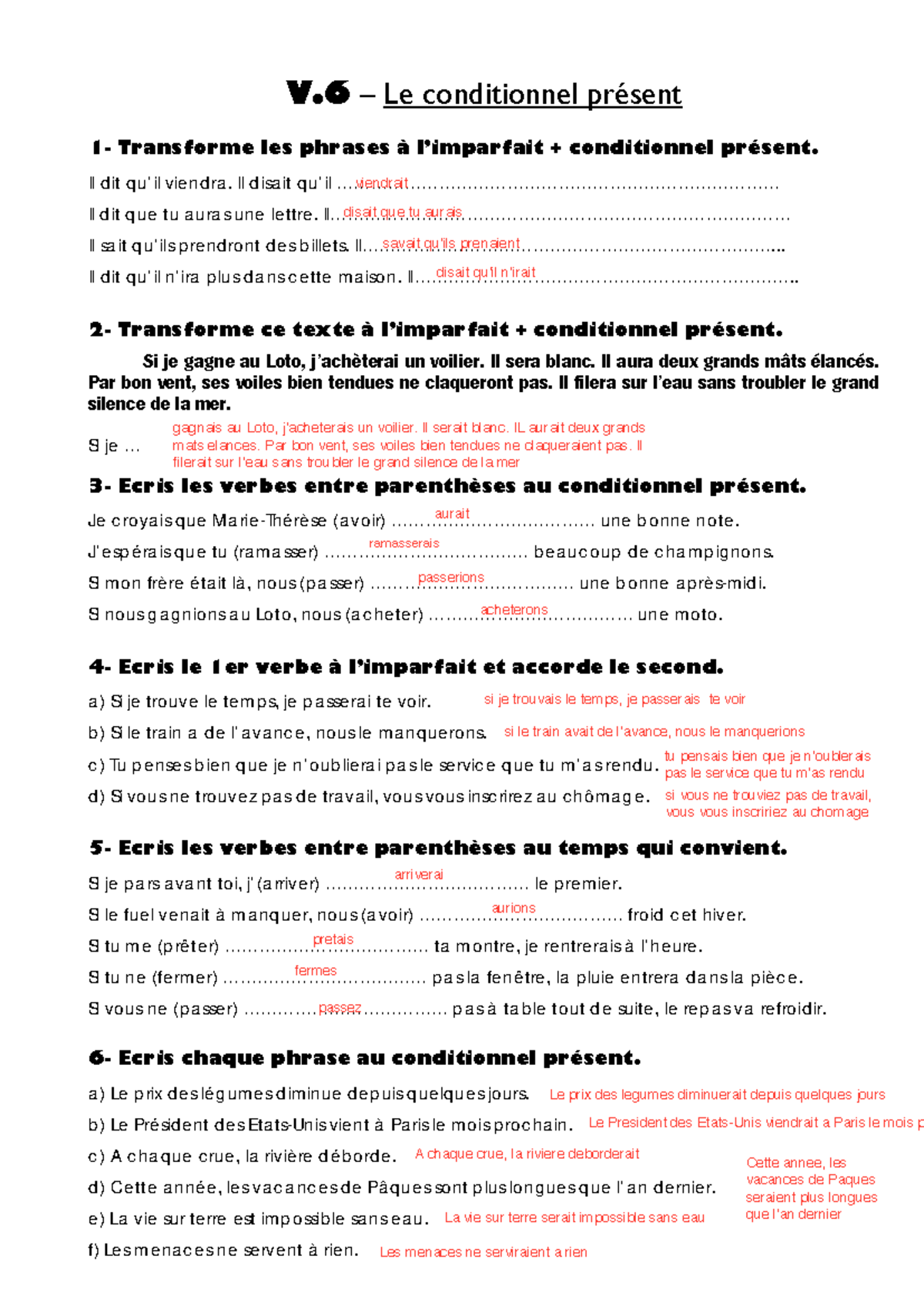 Conditionnel Présent et Imparfait - Exercices Pratiques (Français ...