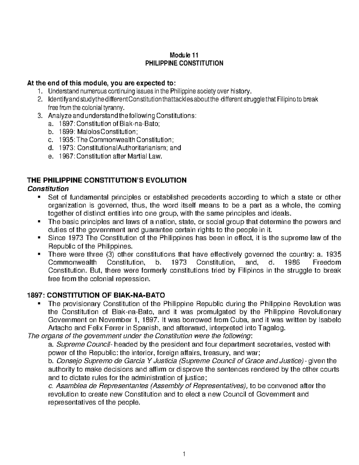 Module 11: Key Readings on the Philippine Constitution and History ...