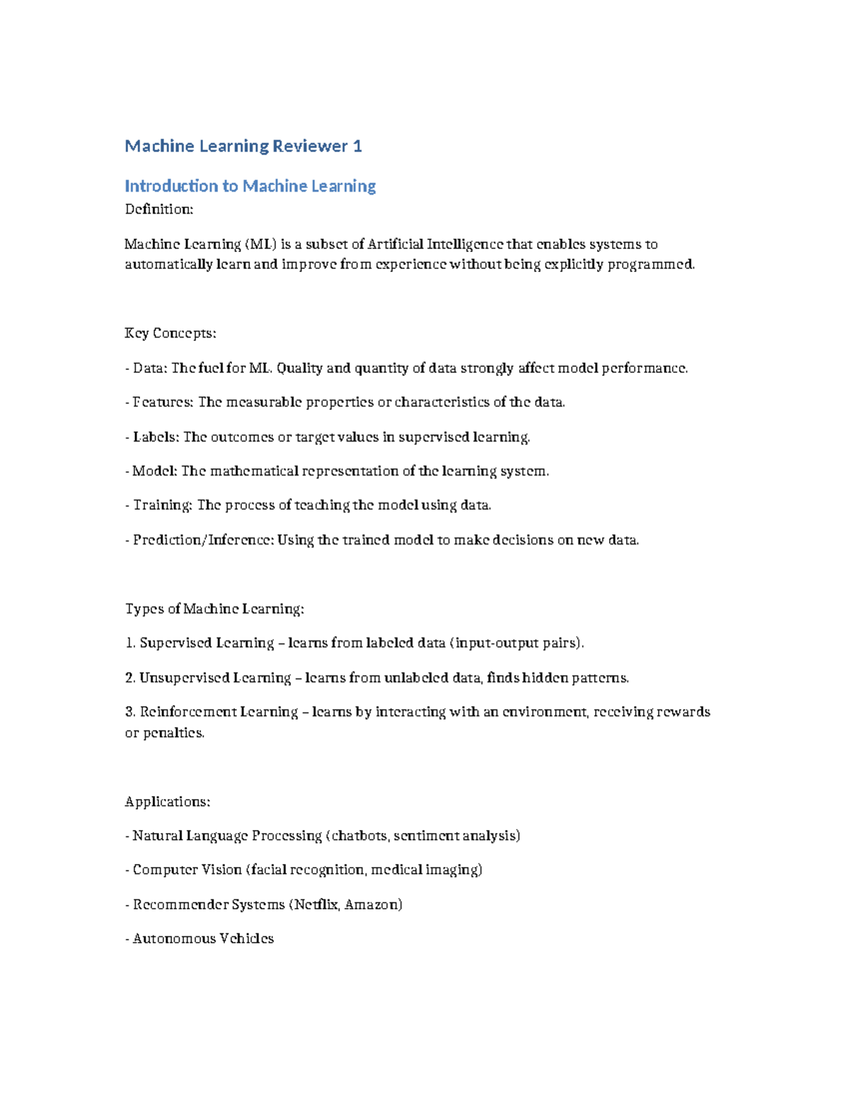 ML Reviewer 1: Intro to Machine Learning Concepts and Applications ...