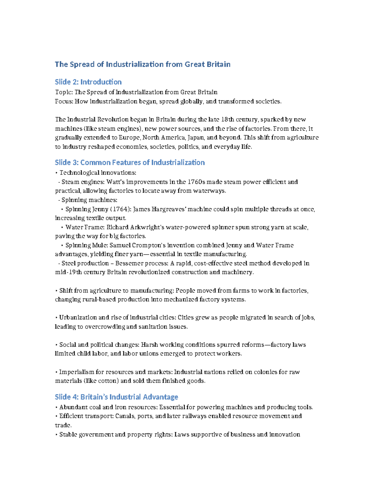 The Spread of Industrialization from Great Britain: A Comprehensive ...