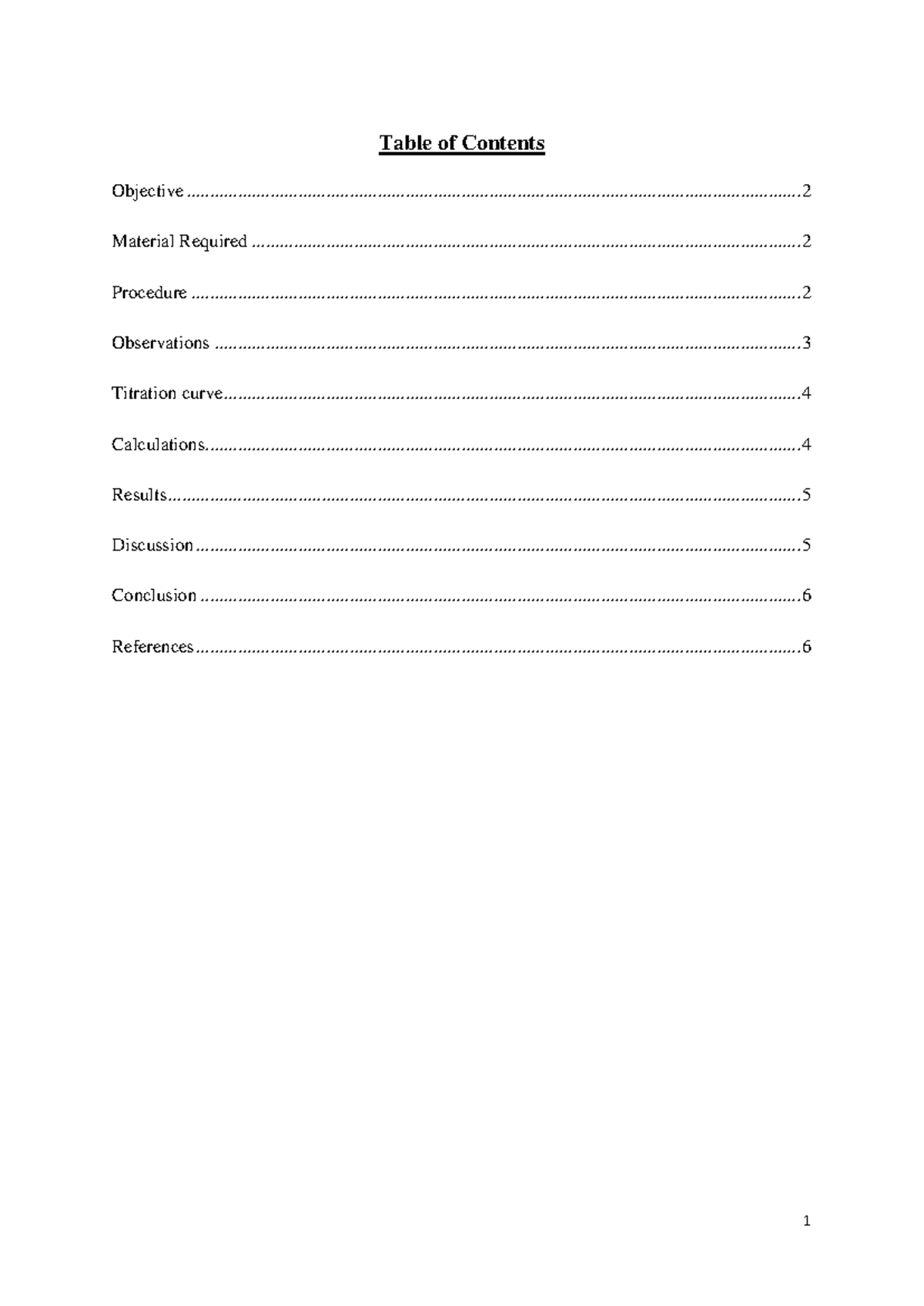 Chemistry Lab Report pdf - Table of Contents Objective Material ...