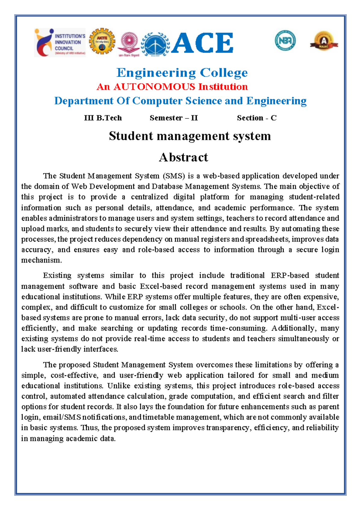 B.Tech II Sem C: Student Management System Overview and Benefits - Studocu