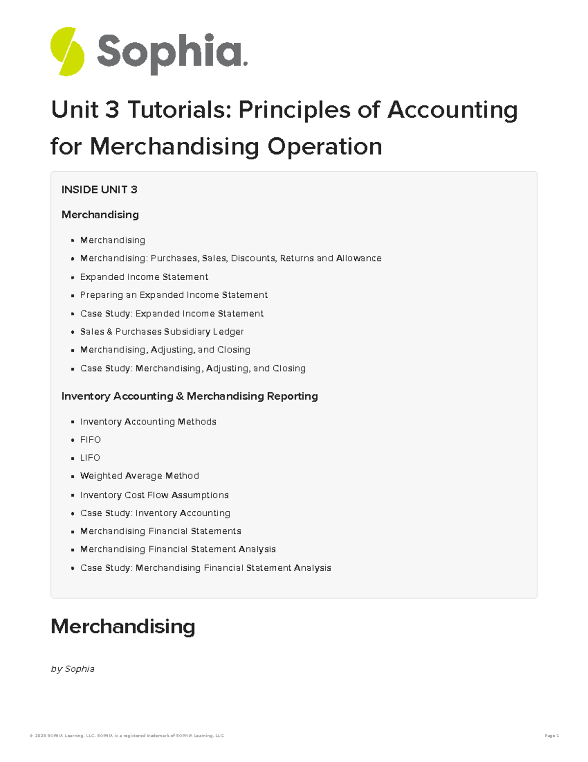 Unit 3 Case Studies: Accounting Principles for Merchandising Operations ...