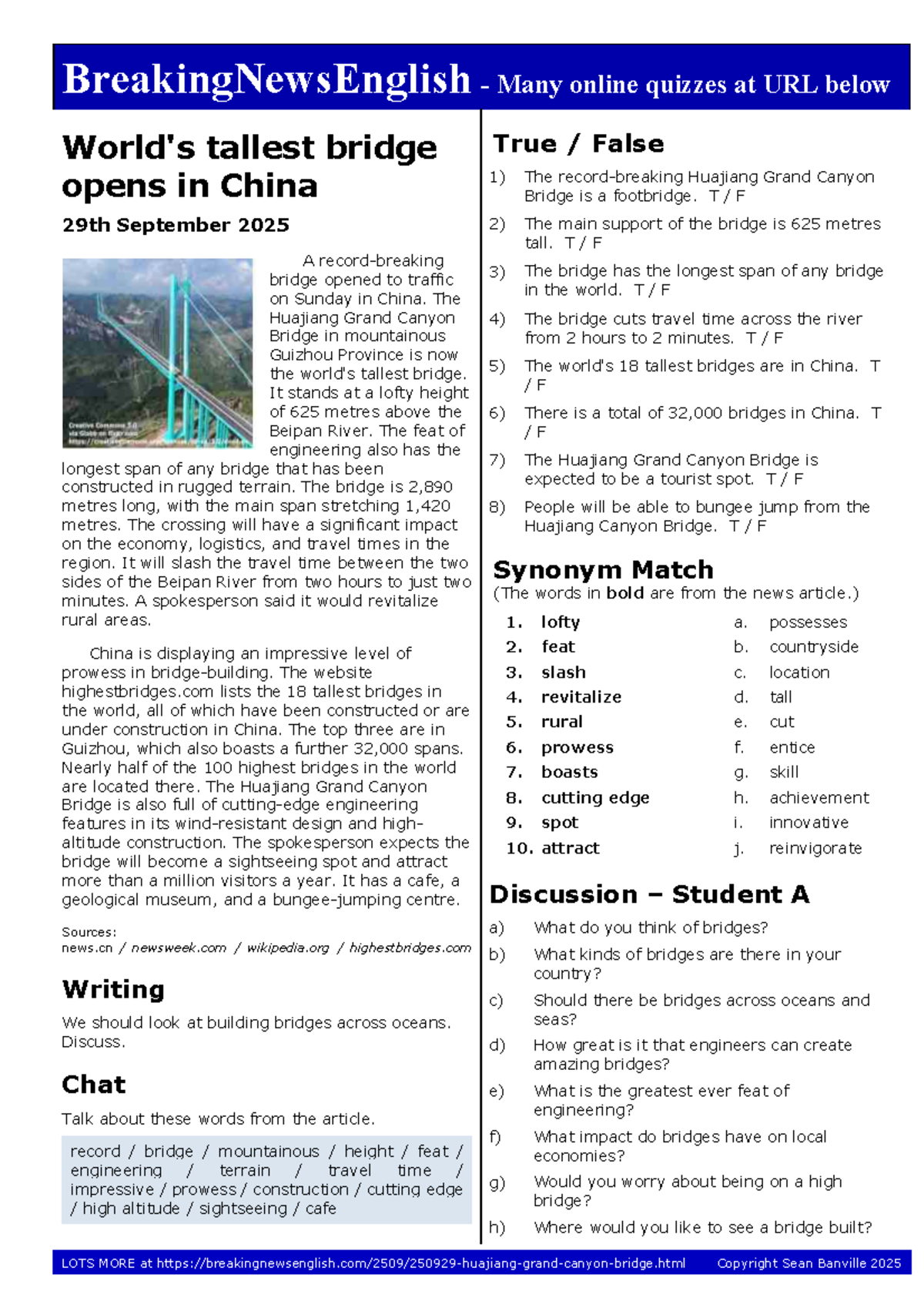 Huajiang Grand Canyon Bridge Overview & Quiz (250929) - Studocu