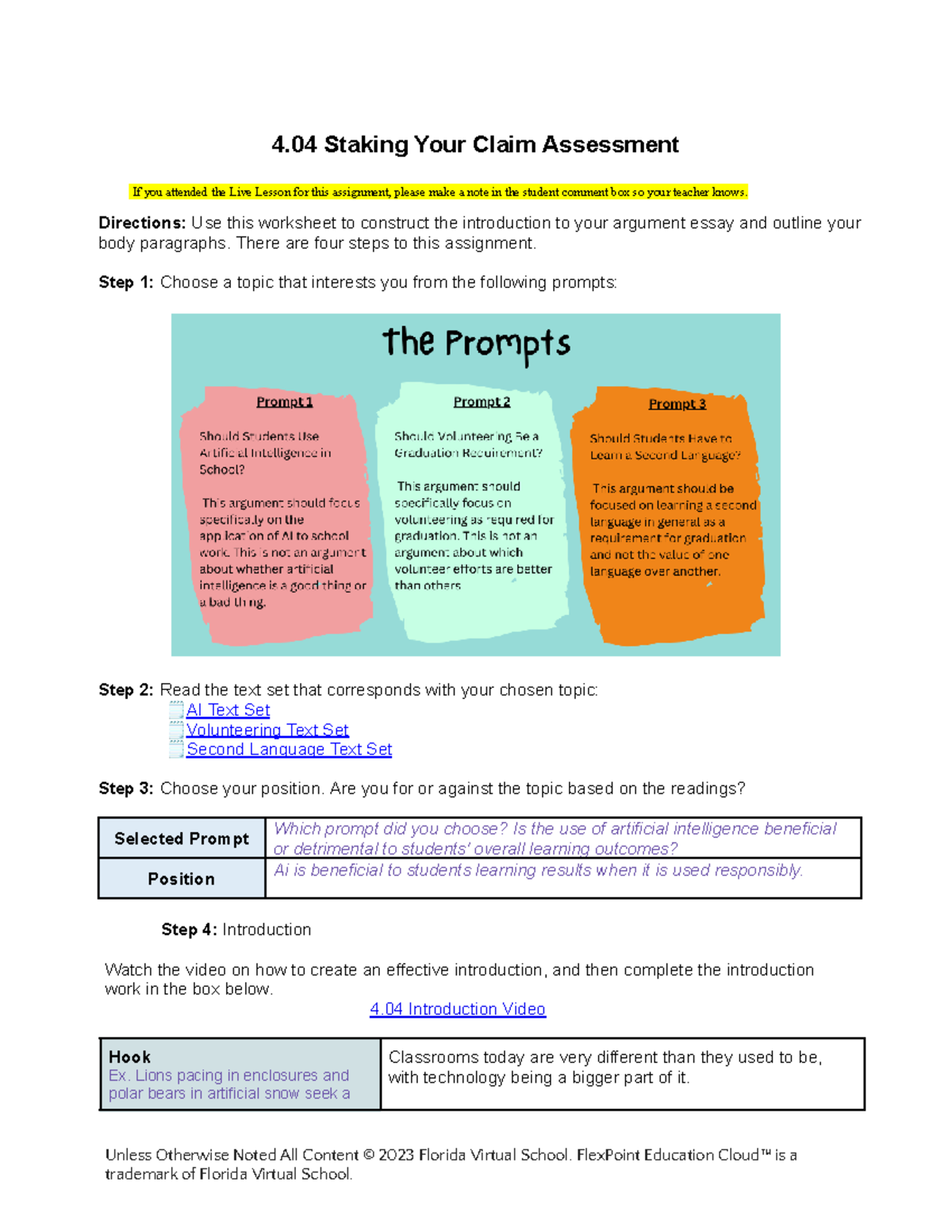4.04 Argument Essay Outline: The Role of AI in Education - Studocu