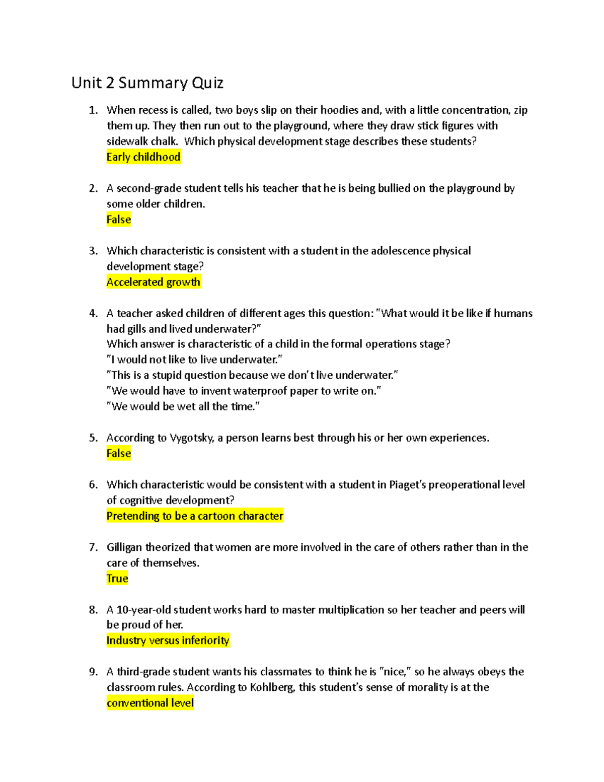 EDU 310 Final Exam Unit Quizzes on Educational Psychology & Development ...