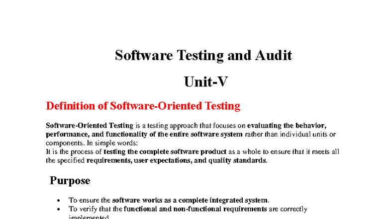 Software Testing (Unit V): Comprehensive Overview and Techniques - Studocu