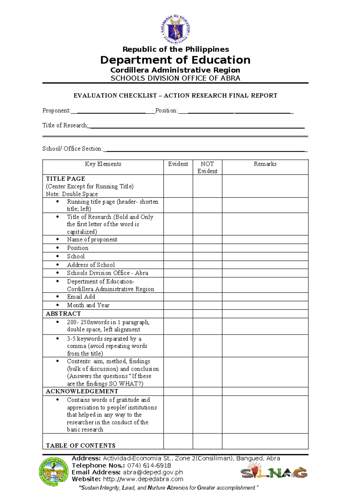 Action Research Evaluation Checklist – Final Report (EDUC 101) - Studocu