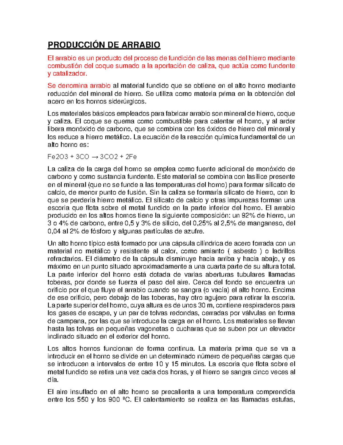 Producción de Arrabio: Proceso y Características del Hierro Fundido ...