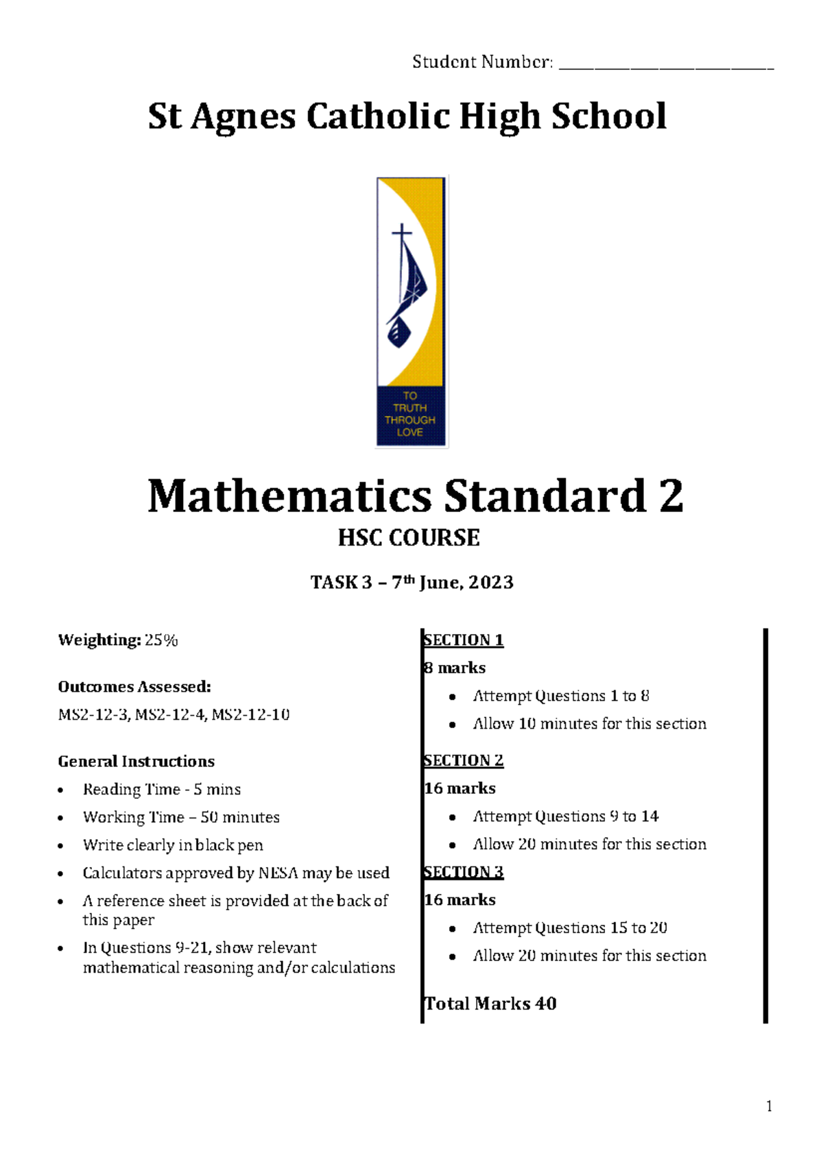 Mathematics Standard 2 HSC Assessment Task 3 - Measurement - Studocu