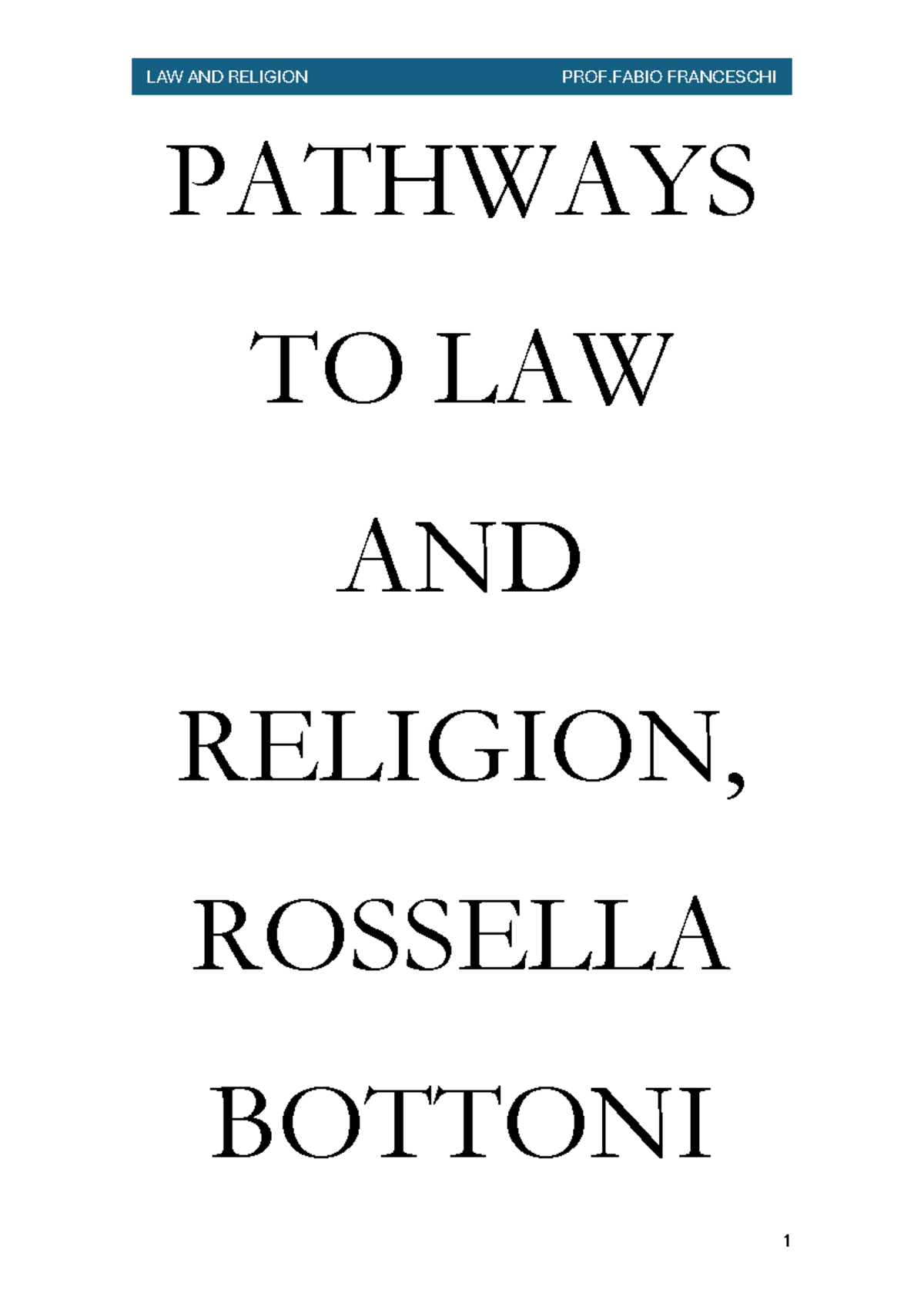 Pathways to Law & Religion: Chapter Highlights and Analysis - Studocu