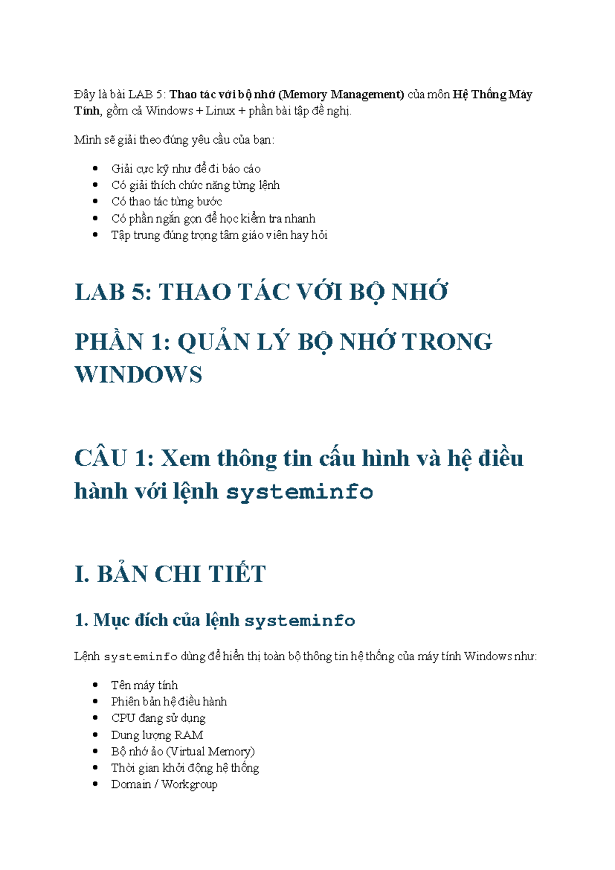 LAB 5: THAO TÁC VỚI BỘ NHỚ TRONG HỆ THỐNG MÁY TÍNH - Studocu