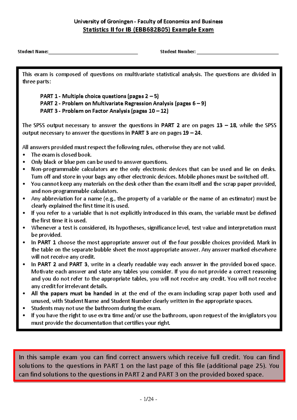 Statistics II for IB (EBB682B05) Example Exam Q&A Guide - Studeersnel