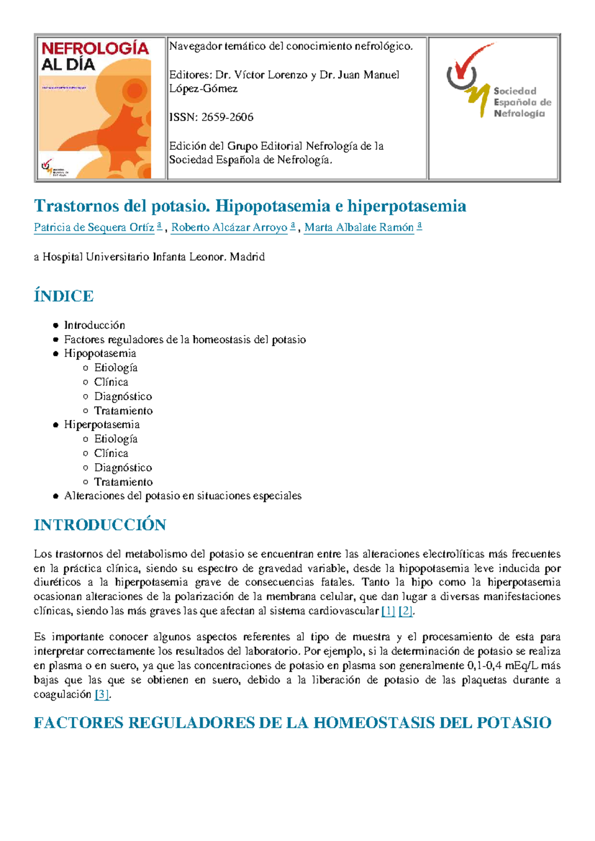 Revisión científica sobre Trastornos del Potasio en Nefrología (NEF-101 ...