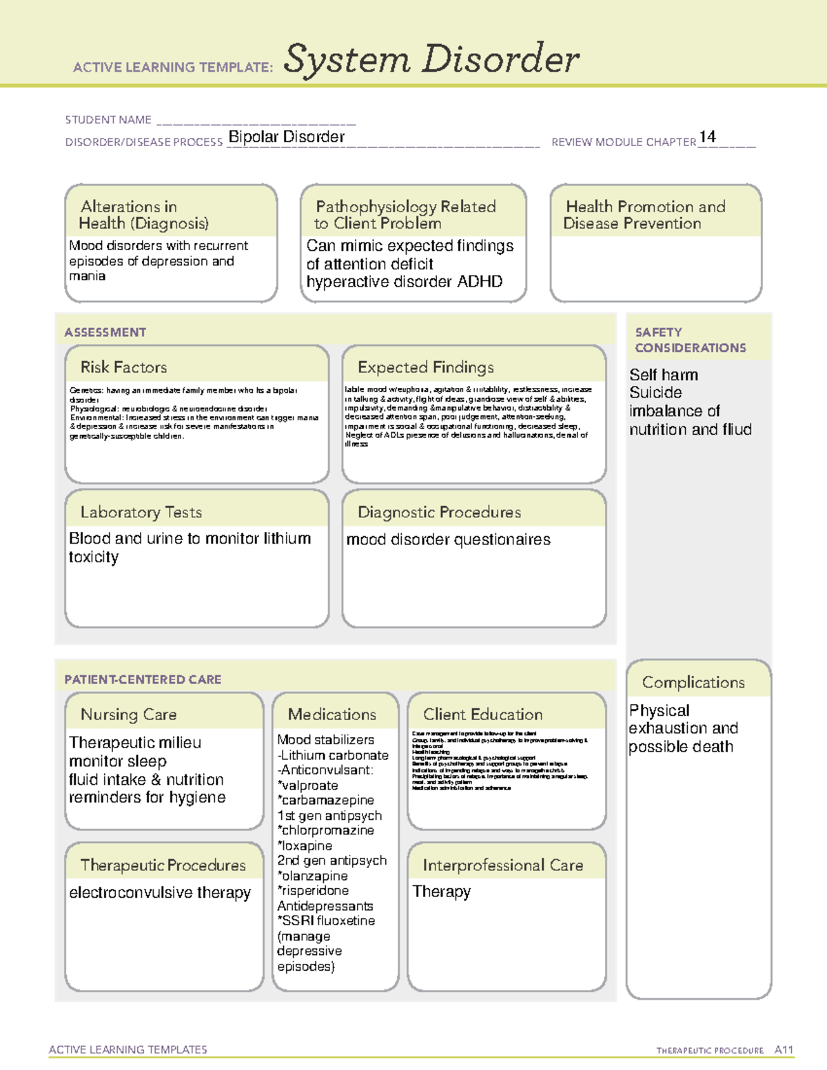 Bipolar Disorder: Active Learning Template for Therapeutic Procedures ...