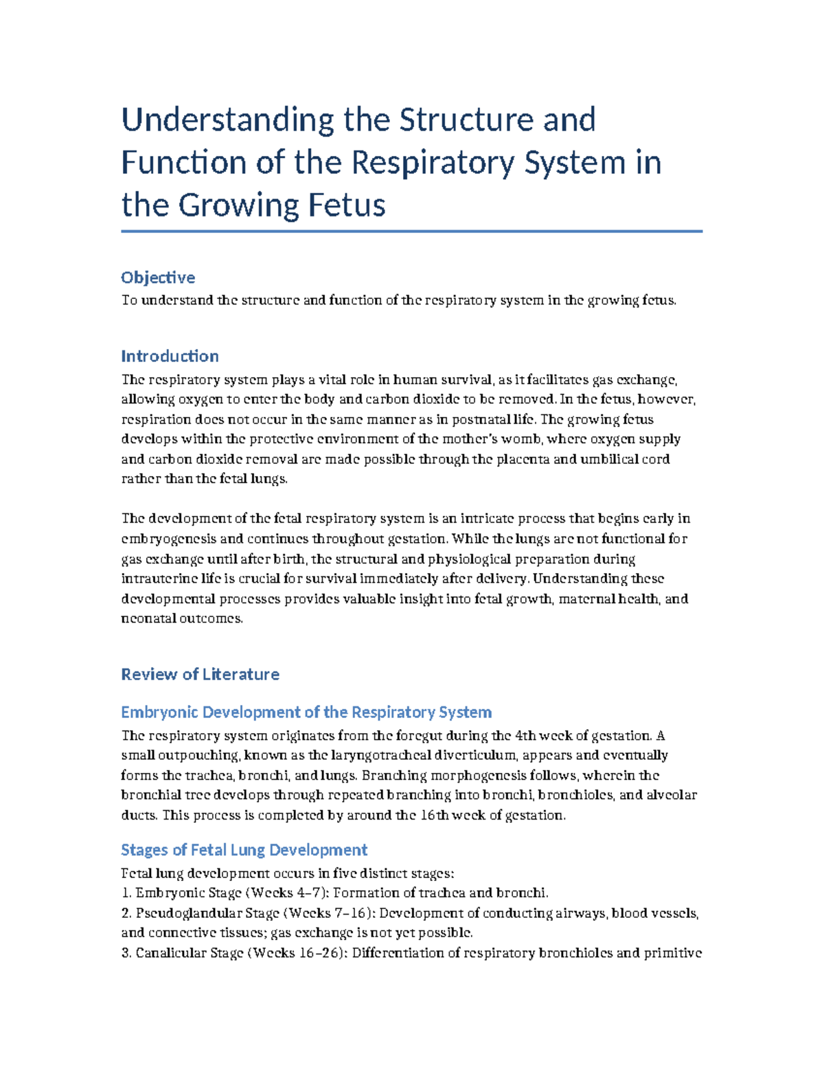 Fetal Respiratory System: Structure & Function Overview (BIO 101) - Studocu