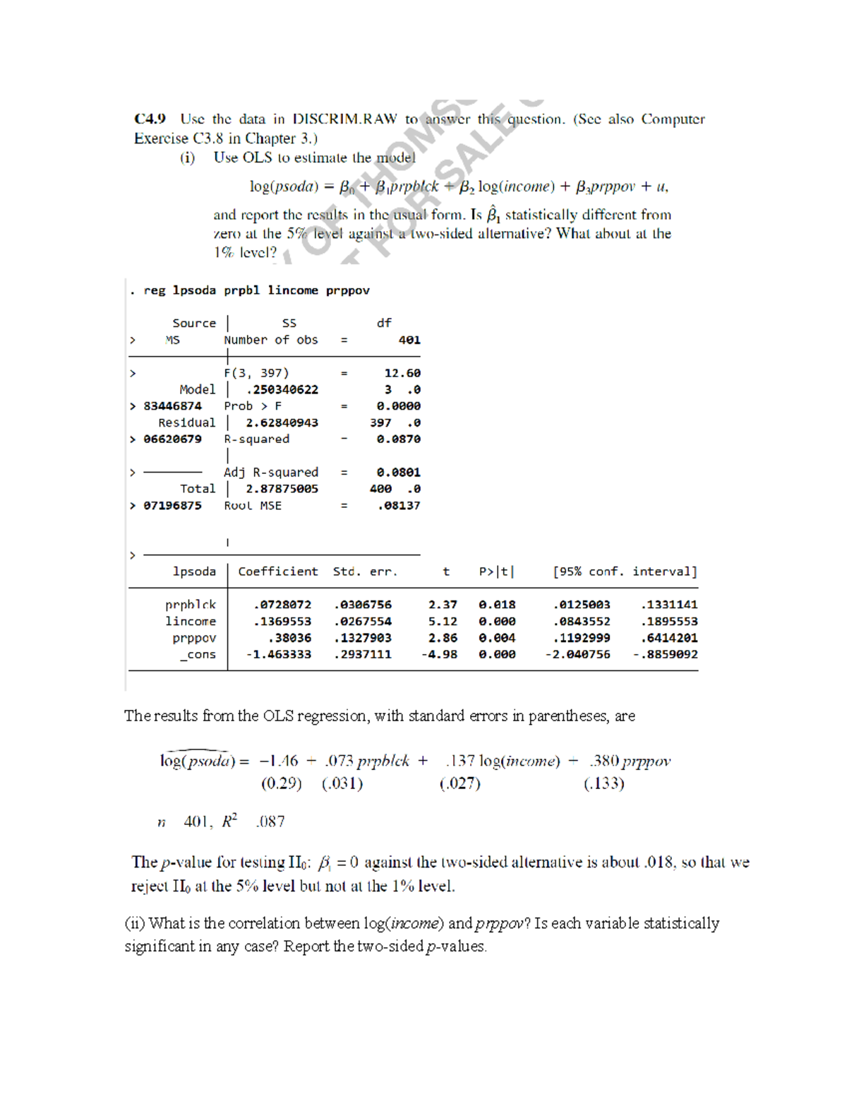 C4 - OLS Regression Results & Correlation Analysis Notes - Studocu