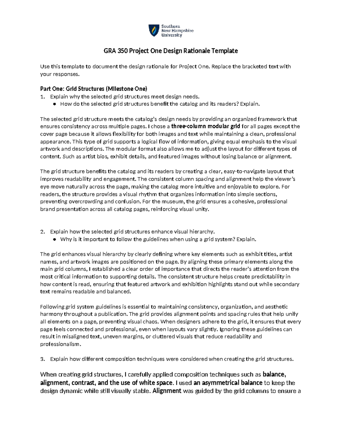 GRA 350 Project One Design Rationale: Grid Structures Explained - Studocu